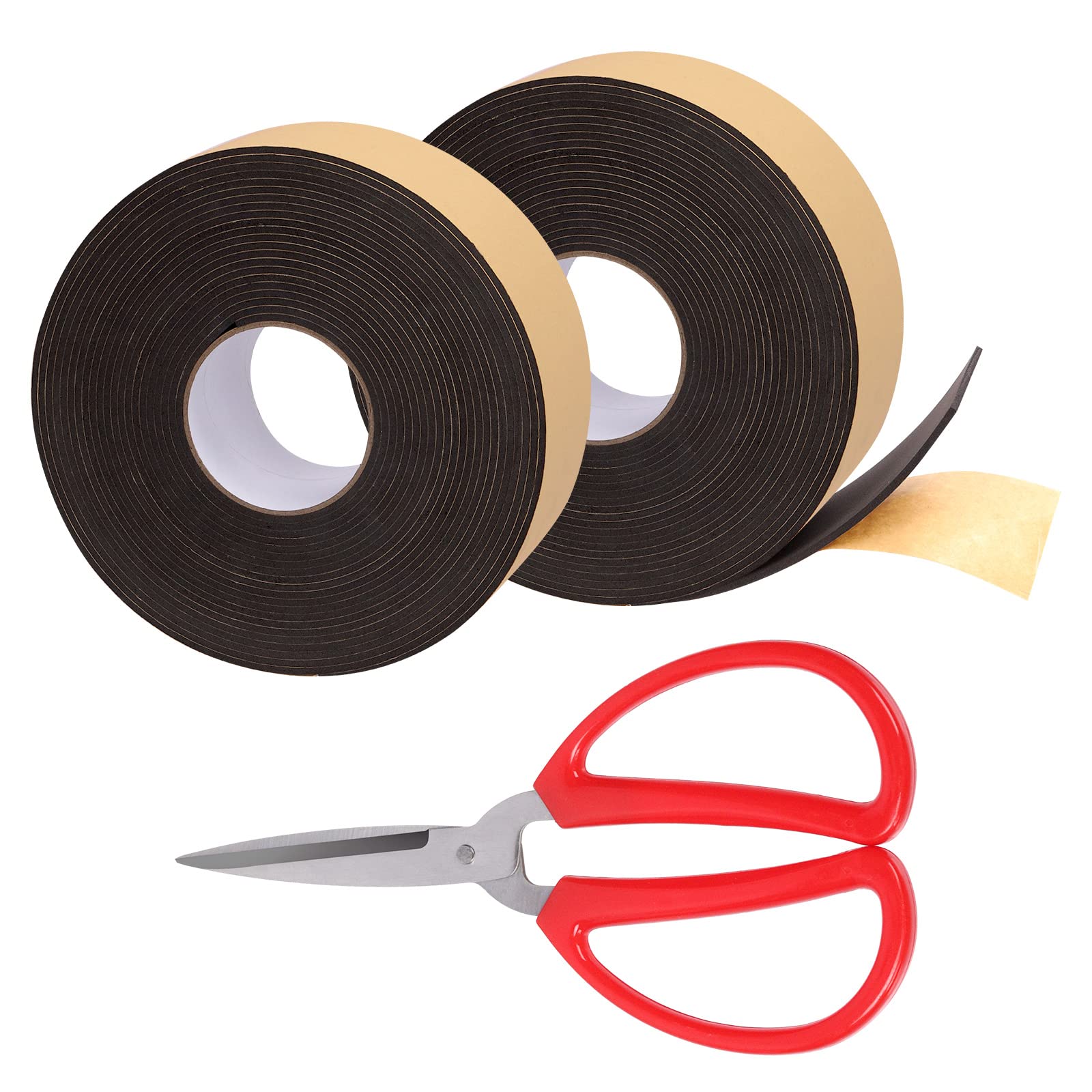 Glarks 2 Rolls Self Adhesive Foam Insulation Tape with Scissors, 2" W x ...
