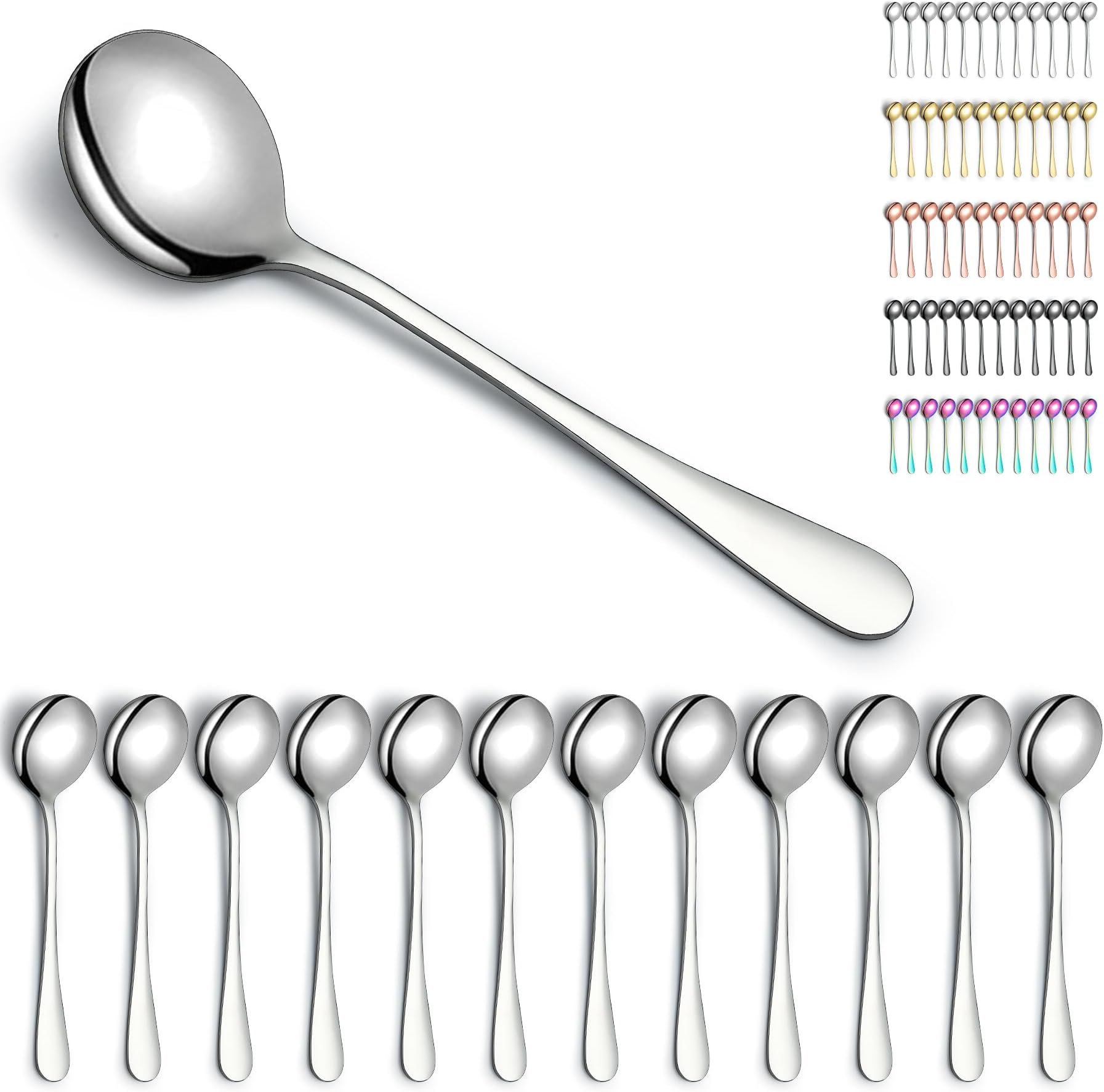 Soup Spoons, Kyraton 6 Pieces 19 cm Stainless Steel Round Spoons,Dinner ...
