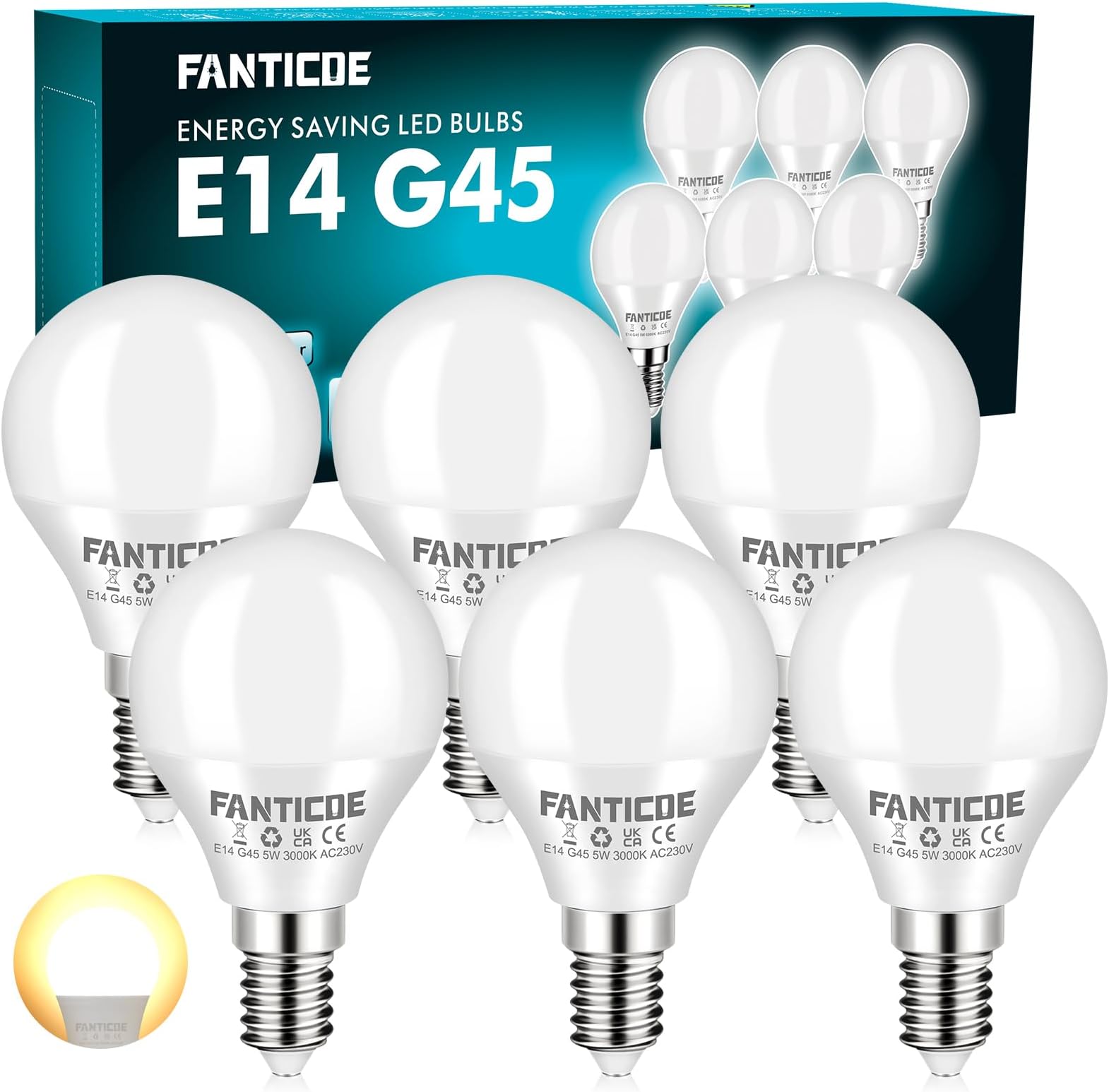 FANTICDE E14 LED Light Bulb, Warm White 3000K, G45 LED Golf Ball Bulbs ...