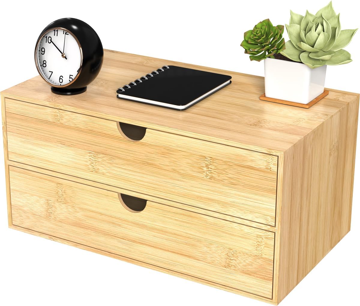Amazon.com: Neando Bamboo Desk Organizer with 2 Drawers, Wooden ...