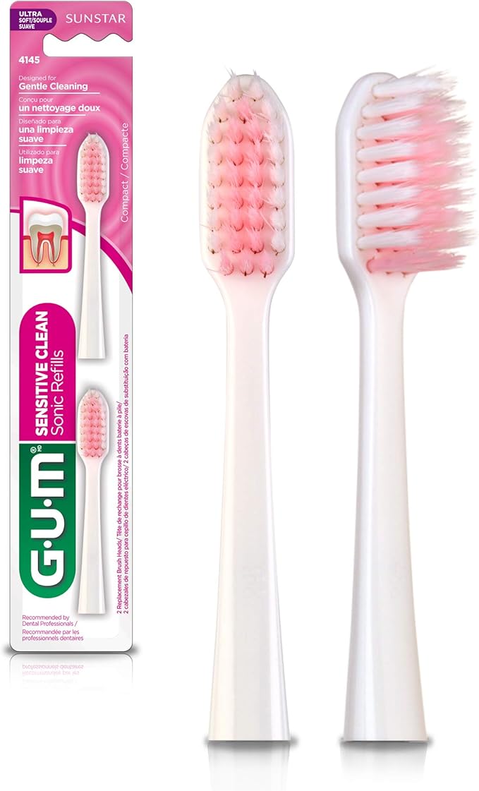 GUM Sensitive Clean Sonic Toothbrush Brush Head Refills, 2 Refills ...