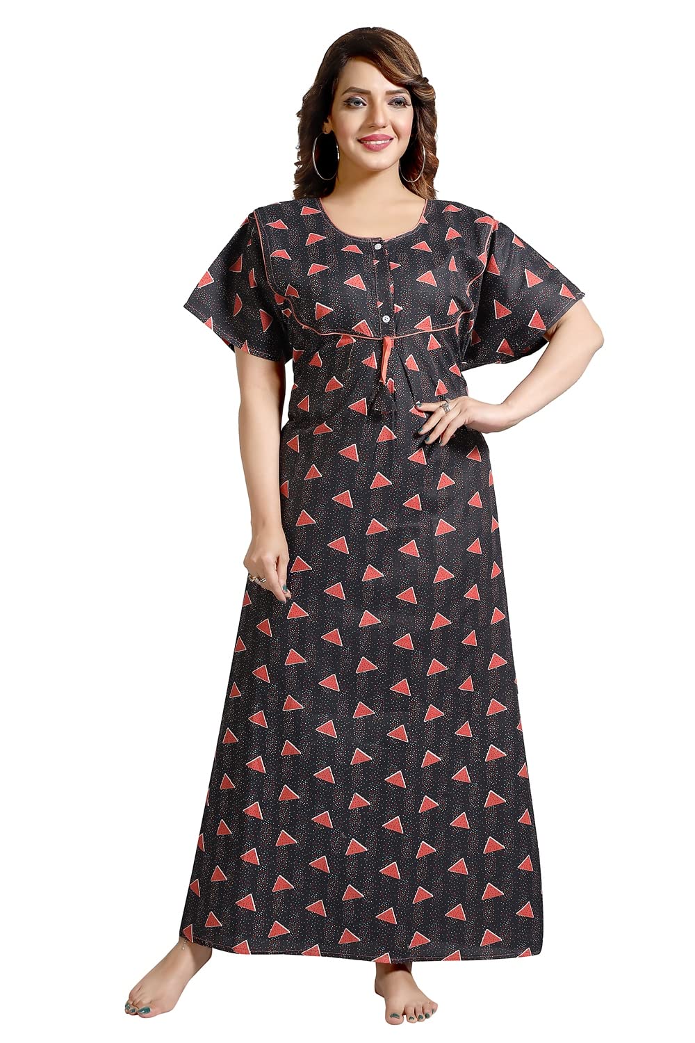 Buy Fabme Women's Cotton Printed Nightwear Nighty - Black at Amazon.in