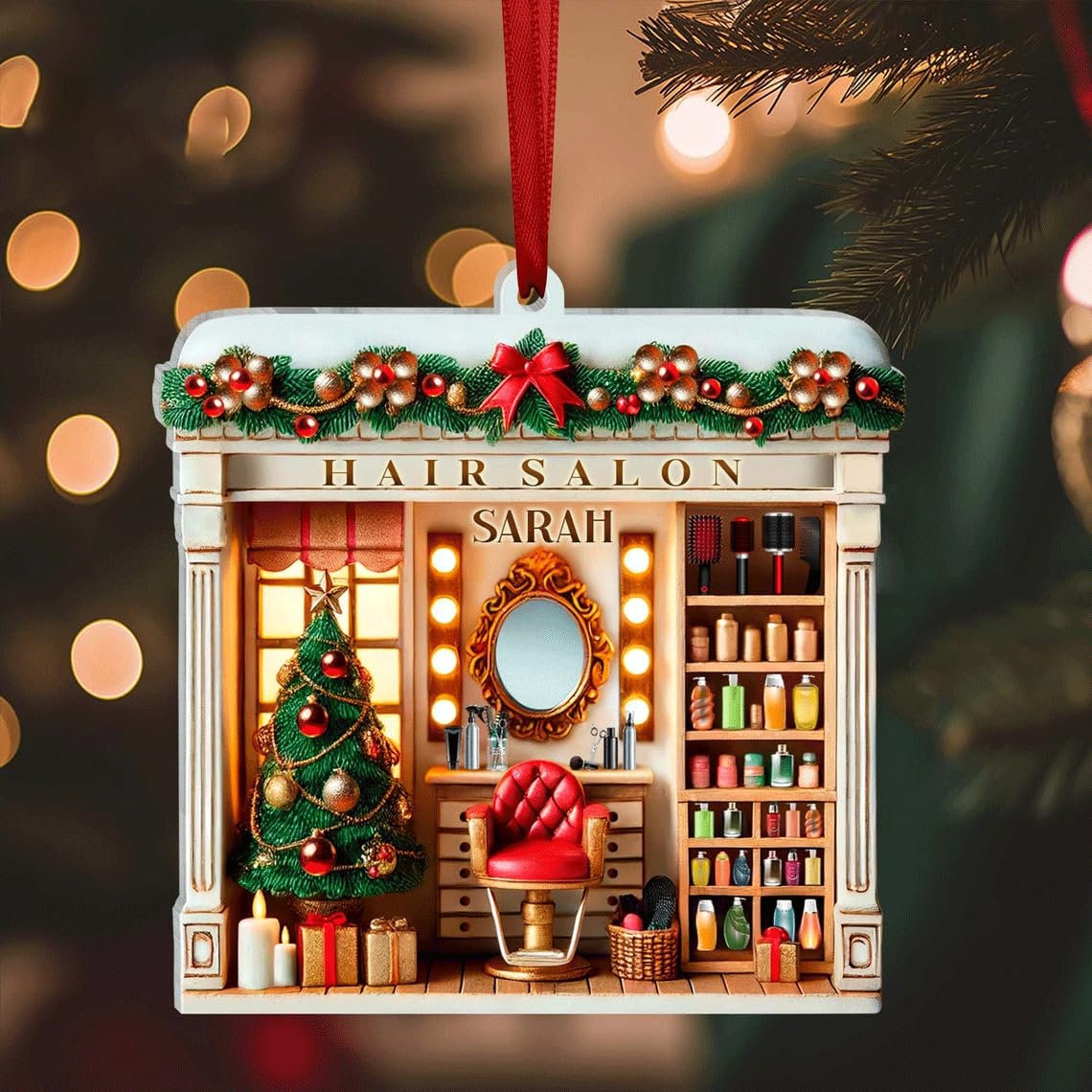 Amazon.com: Hair Stylist Christmas Ornament, Personalized Hair Salon 2D ...
