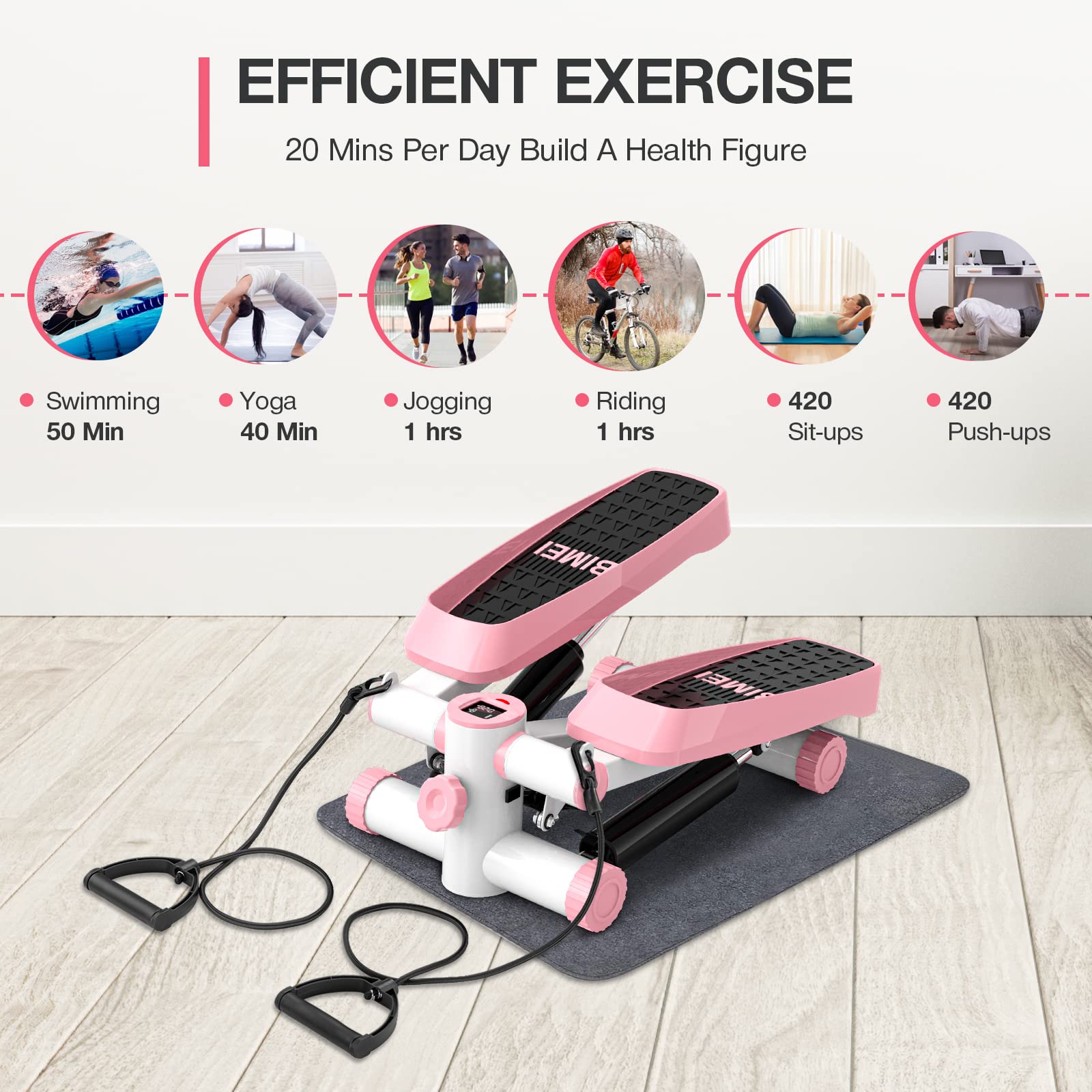 Steppers for Exercise, Mini Stepper Machine with Resistance Bands ...