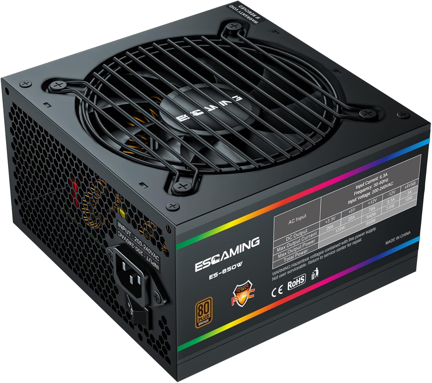 ATX Alimentation PC 850W ESGAMING 80 Plus Bronze Efficacité 85% ...