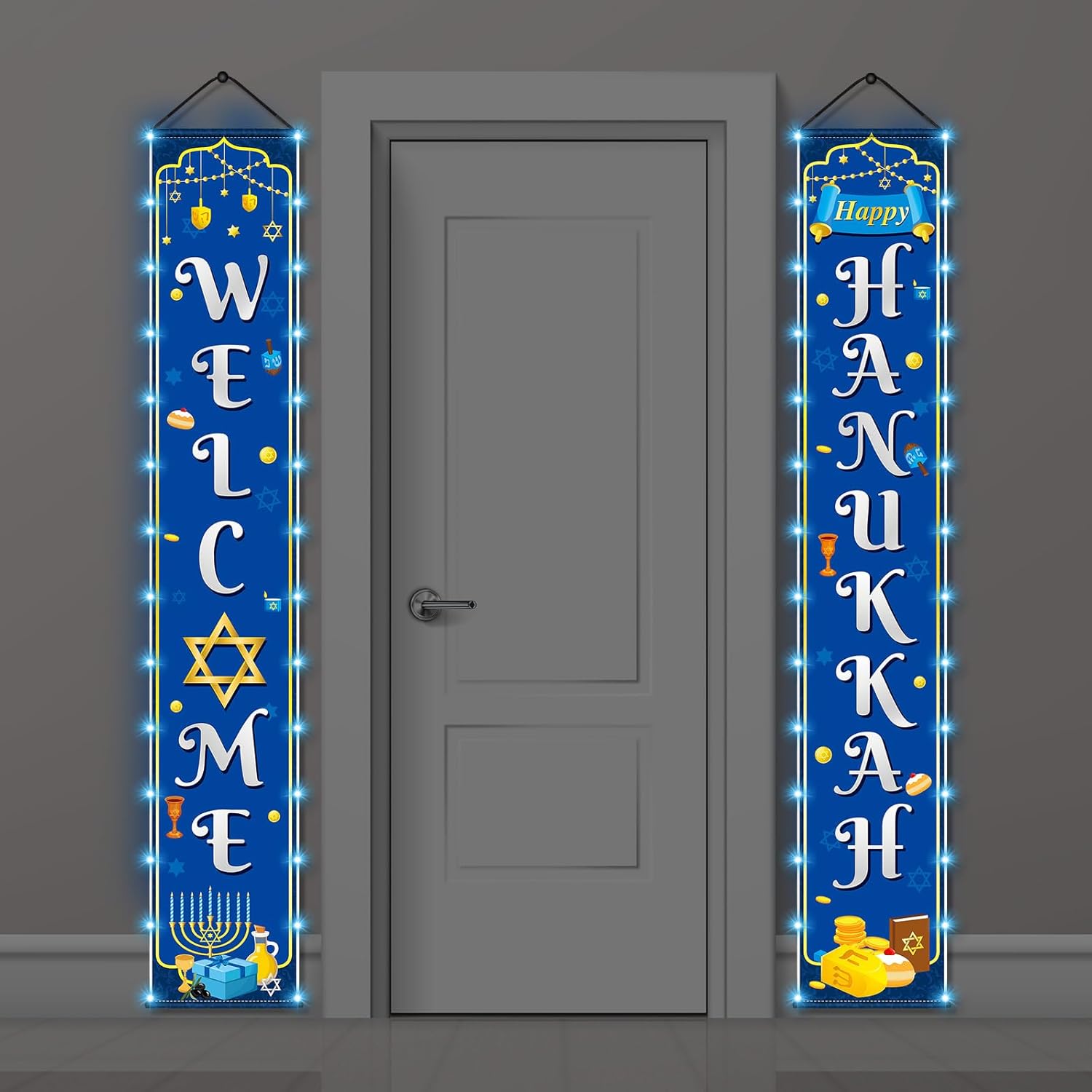 Amazon.com: WovWeave 2 Pcs Happy Hanukkah Banner with Light Hanukkah ...