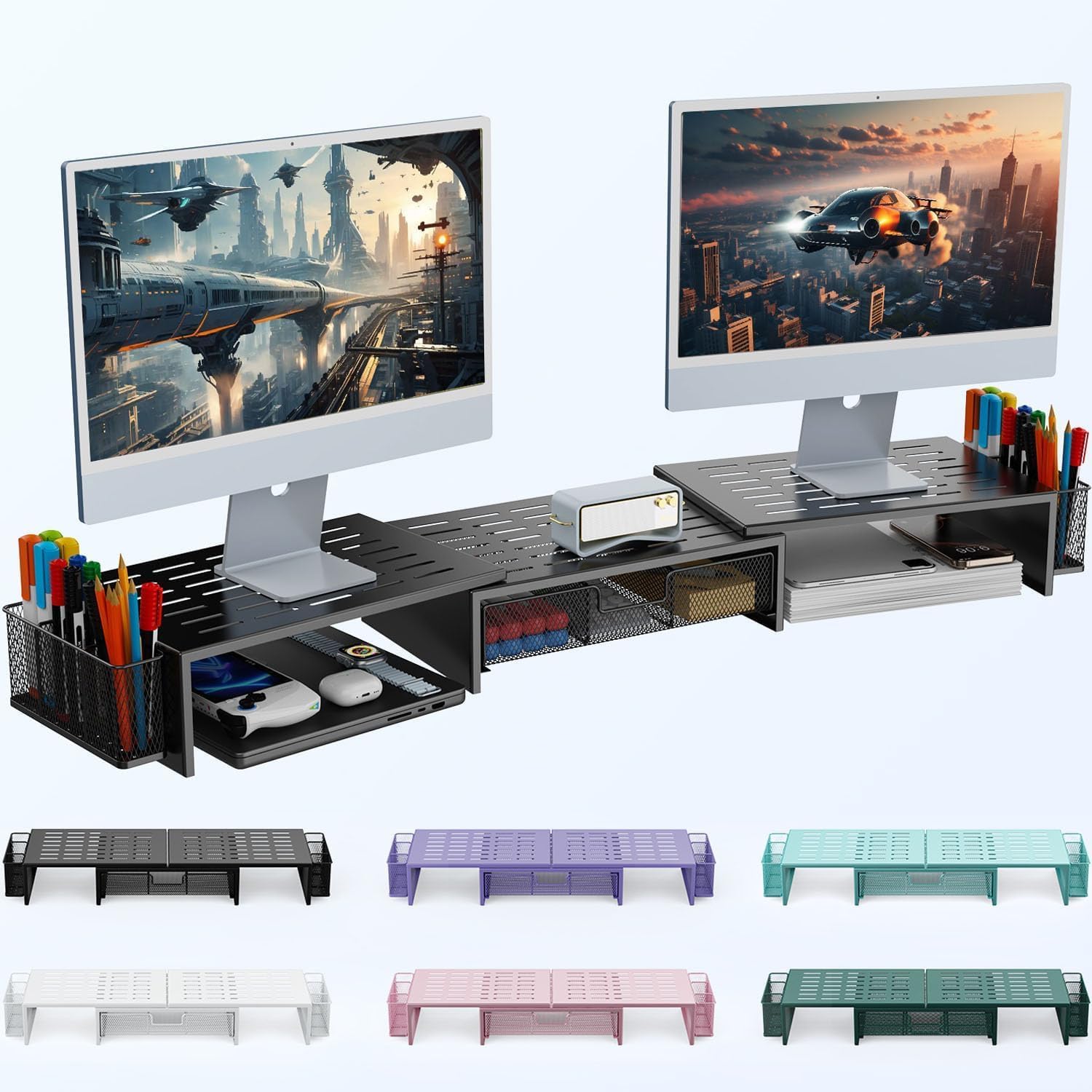 Amazon.com: OUTIOE Dual Monitor Stand for Desk, Metal Computer Stand ...
