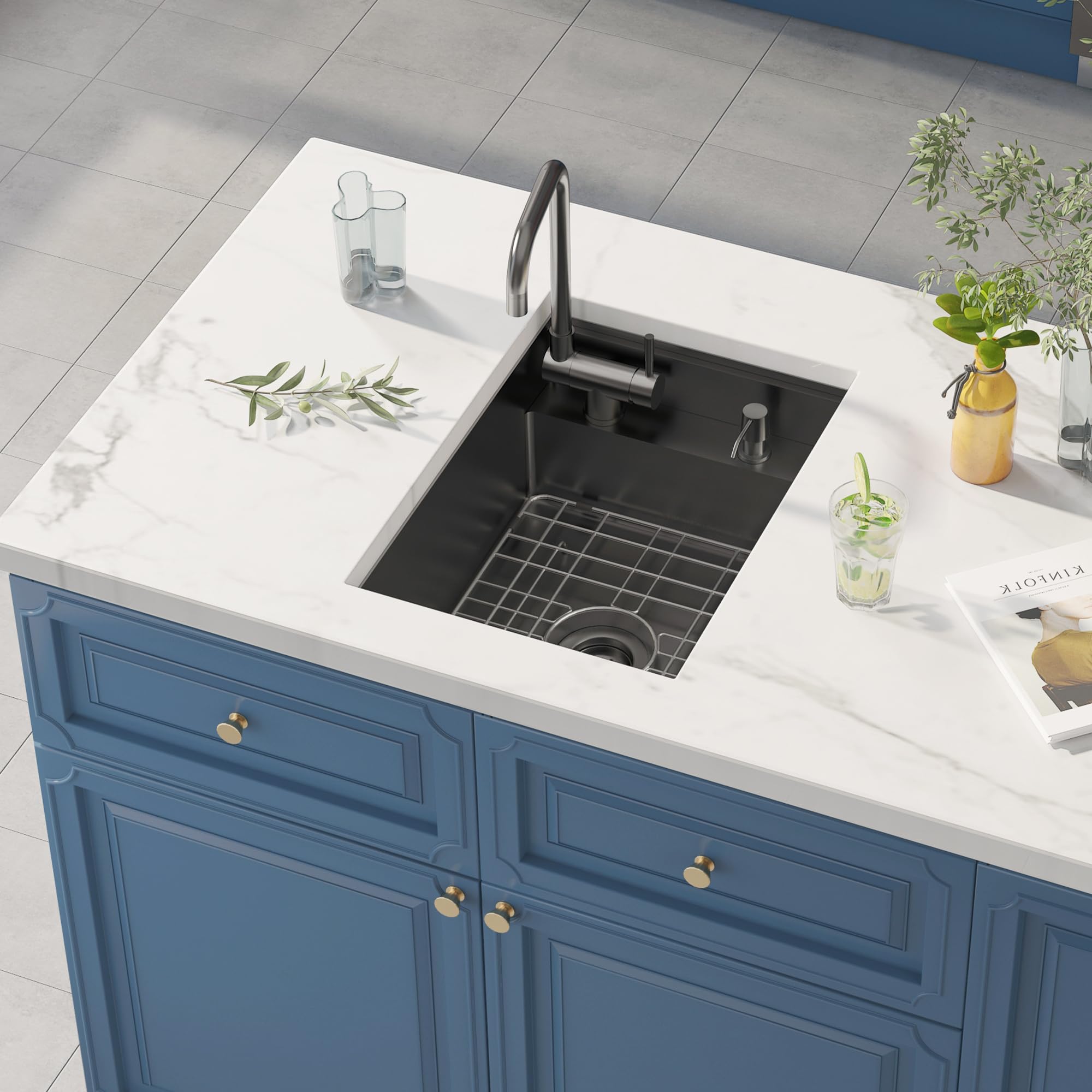 Snapklik.com : ALWEN 15 Inch Black Hidden Concealed Kitchen Bar Sink