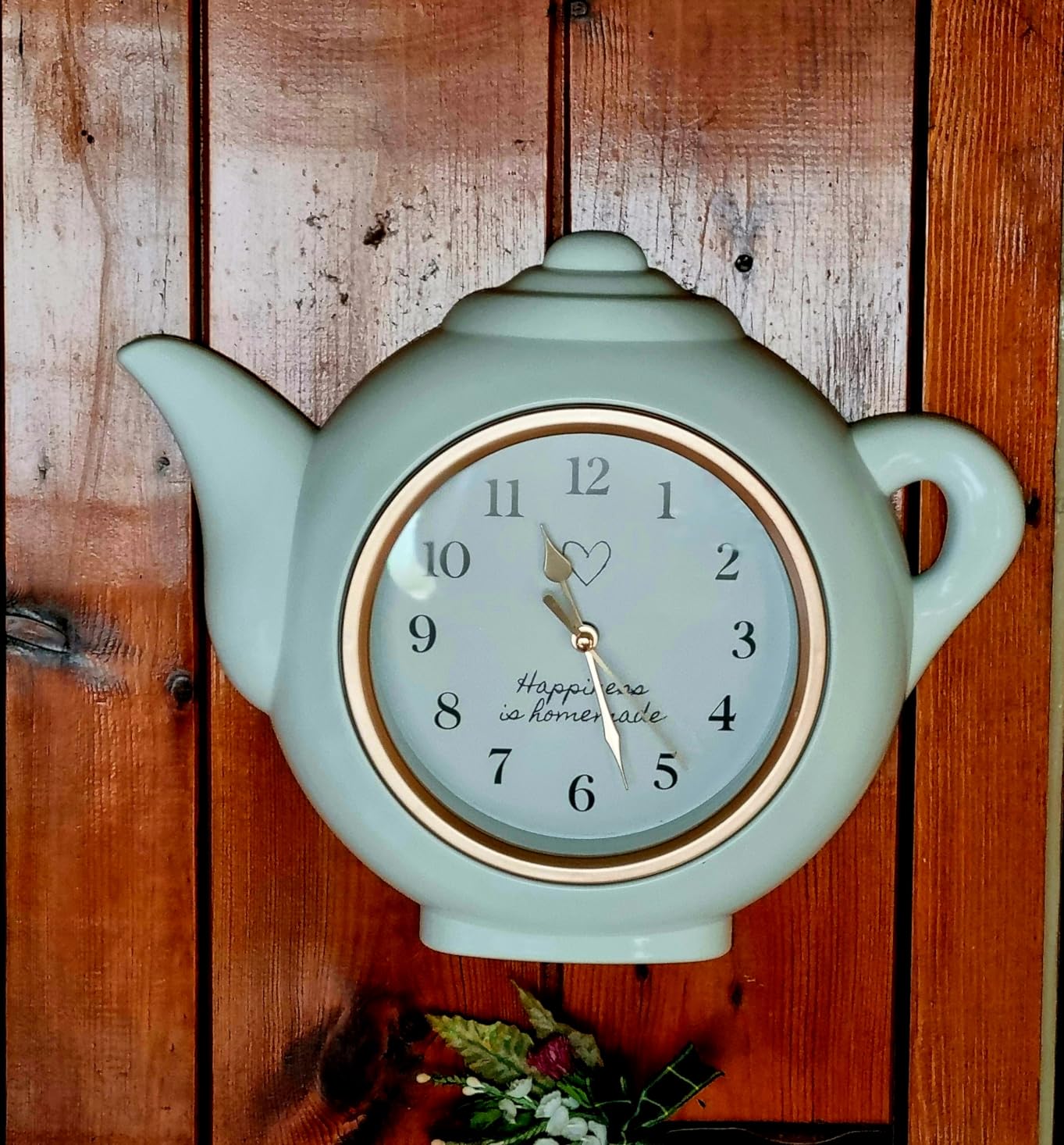 White And Rose Gold Teapot Shaped Kitchen Clock | Modern Wall Mounted ...