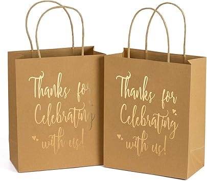 Amazon.com: LaRibbons Medium Size Gift Bags - Gold Foil Thanks for ...