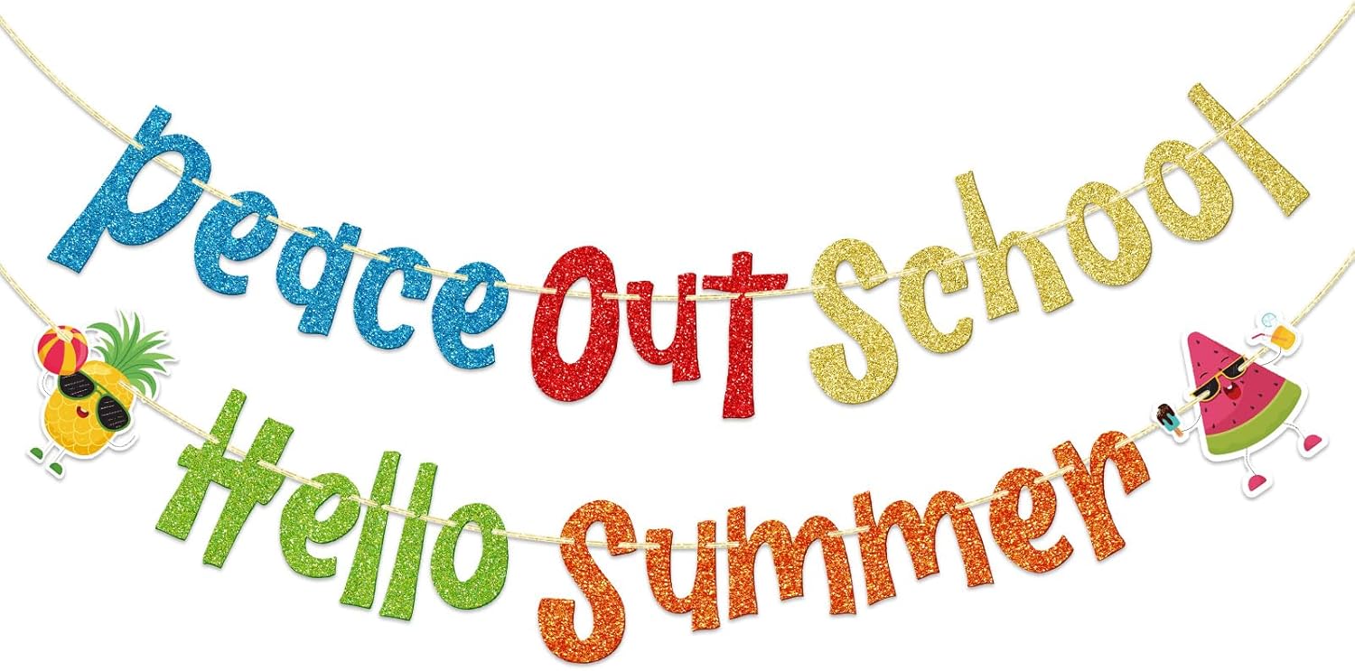 Amazon.com: Peace Out School Hello Summer Banner, Pre-strung Last Day ...