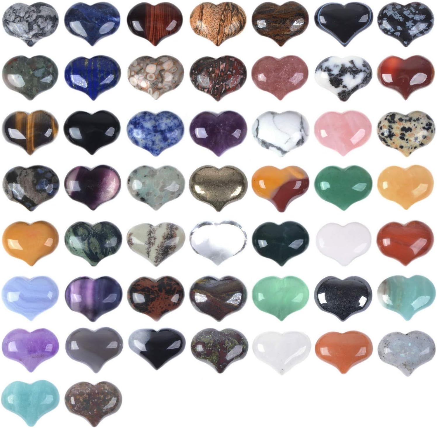 Amazon.com: All Natural 25mm Mini Puffy Heart Assorted Gemstone Healing ...