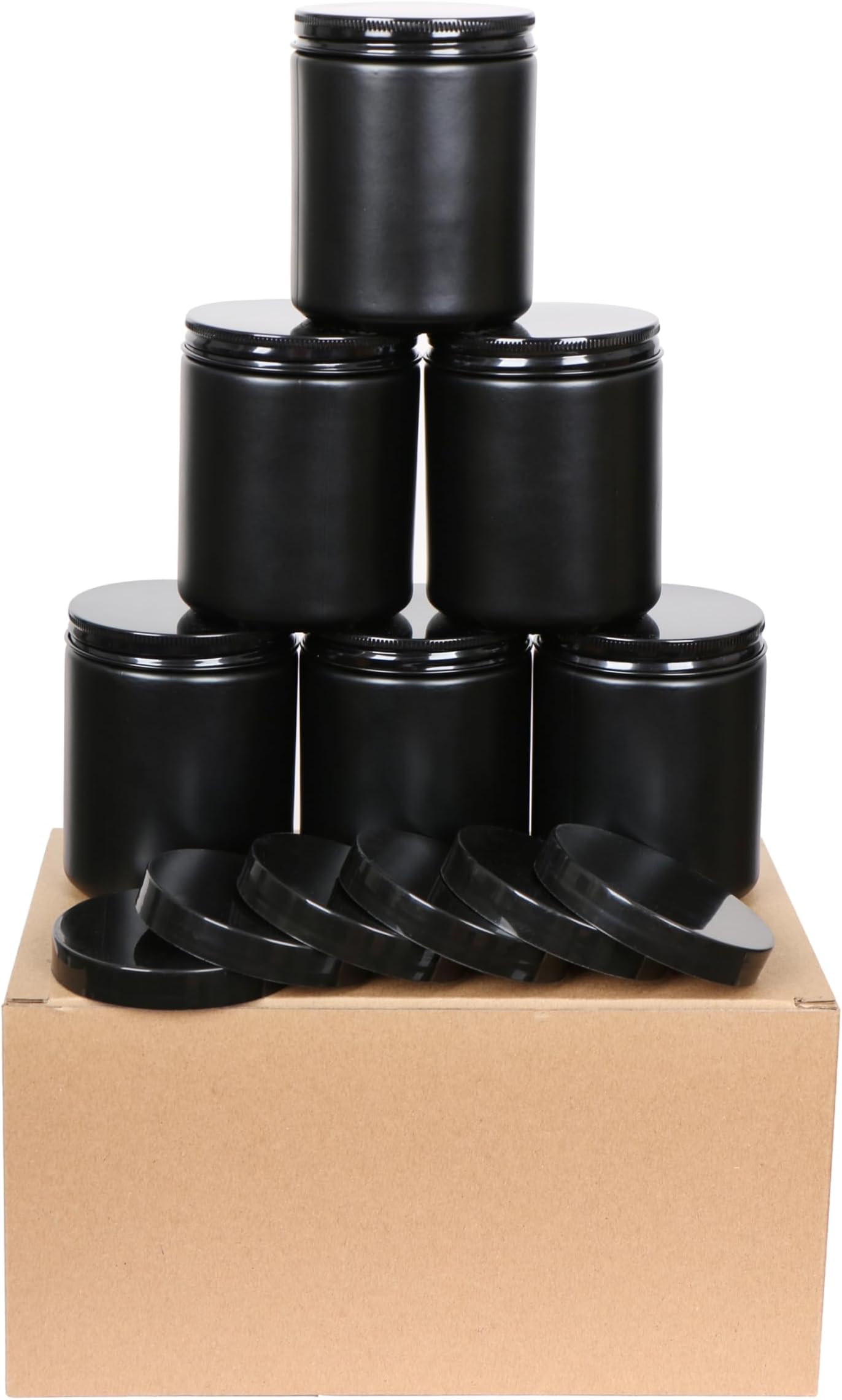 Amazon.com: Furnido 6 Pack 8 oz Black Round Glass Jars,Empty Glass ...