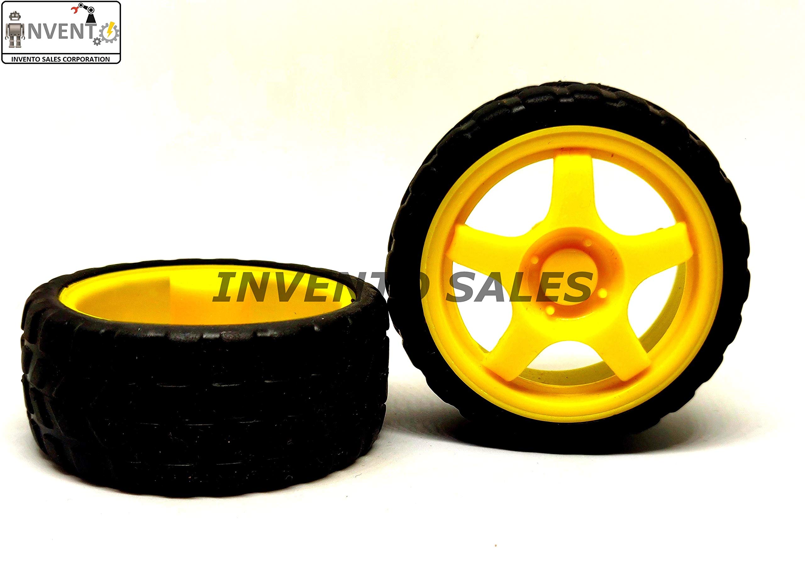 Invento 2pcs Plastic Robotic Wheel Durable Rubber Tire Yellow Wheel ...