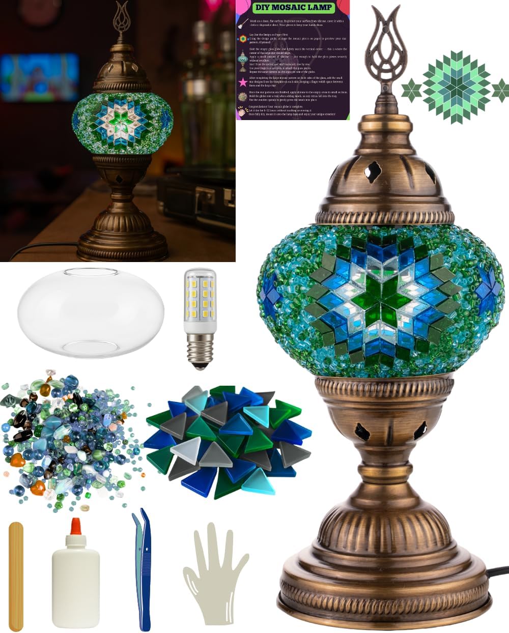 DEMMEX DIY Turkish Moroccan Mosaic Lamp Making Kit – No Grout – Fun ...