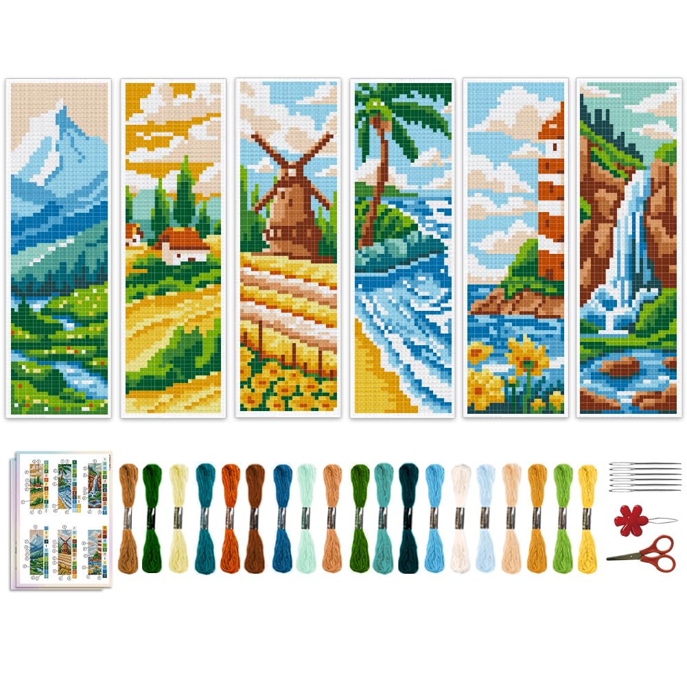 Amazon.com: ACRNIGHEET 6pcs Cross Stitch Bookmark Kits, Landscape DIY ...