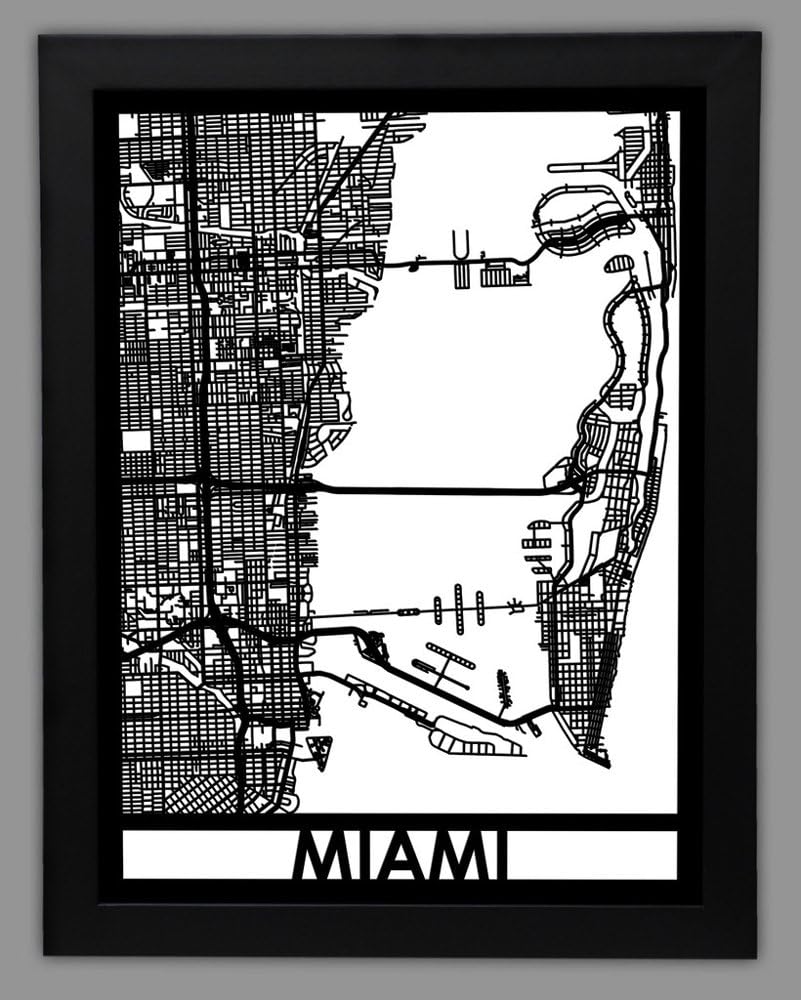 Amazon.com: Large Framed City Map: Miami Cut Maps : Home & Kitchen