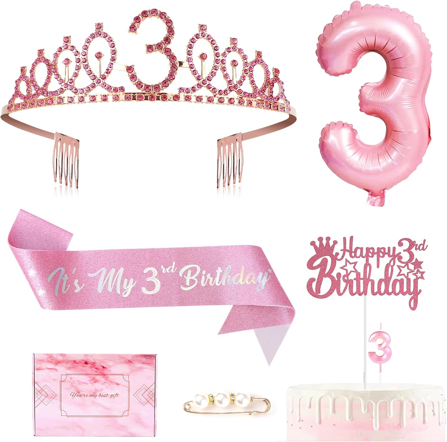Amazon.com: 3rd Pink Birthday Decorations for Girls,Including 3rd ...