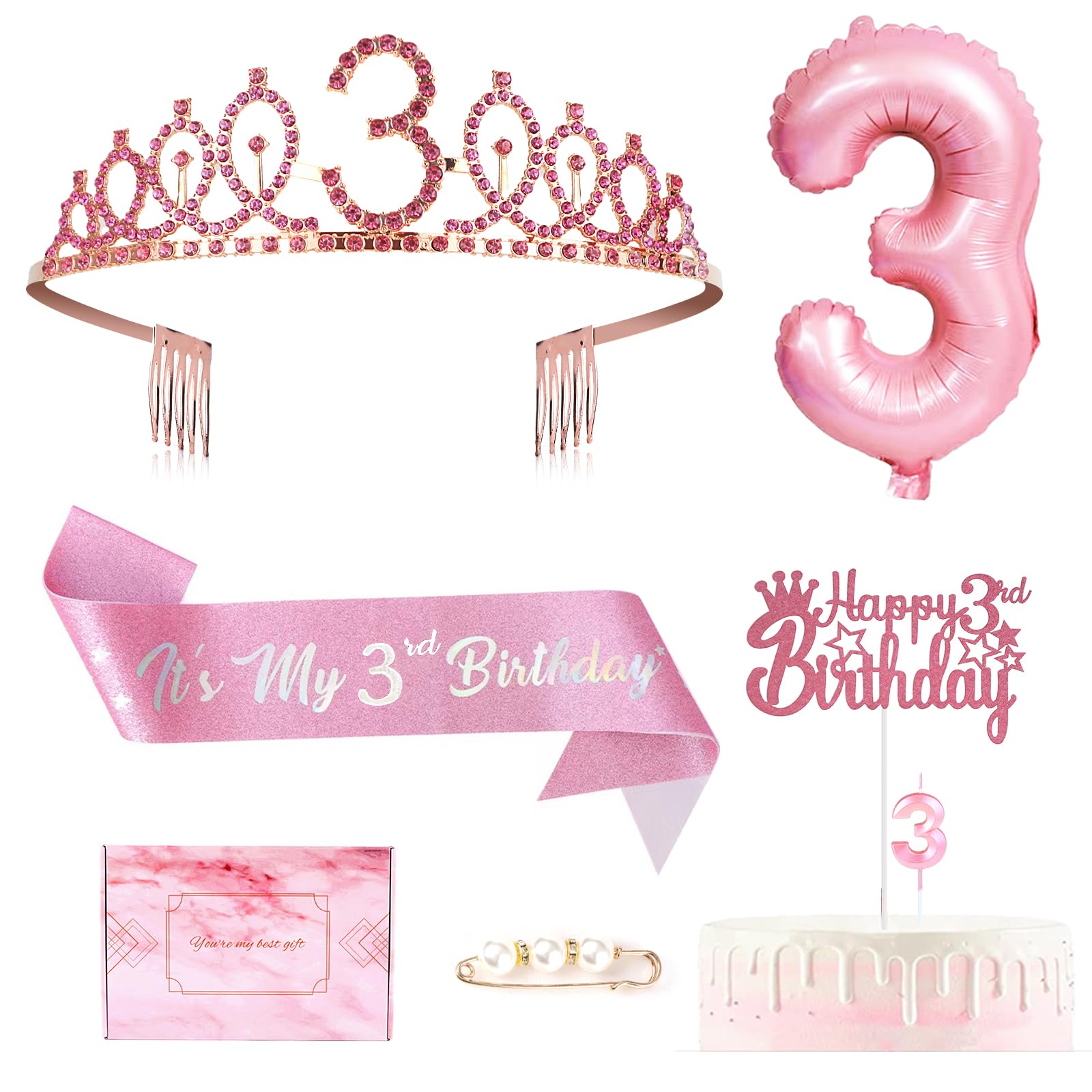 Amazon.com: 3rd Pink Birthday Decorations for Girls,Including 3rd ...