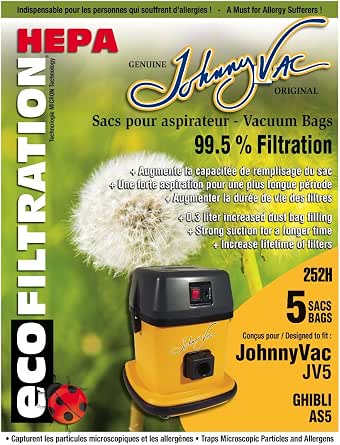 HEPA MICROFILTER BAGS - JOHNNY VAC JV5/ AS5 - PKG/5 : Amazon.ca: Home