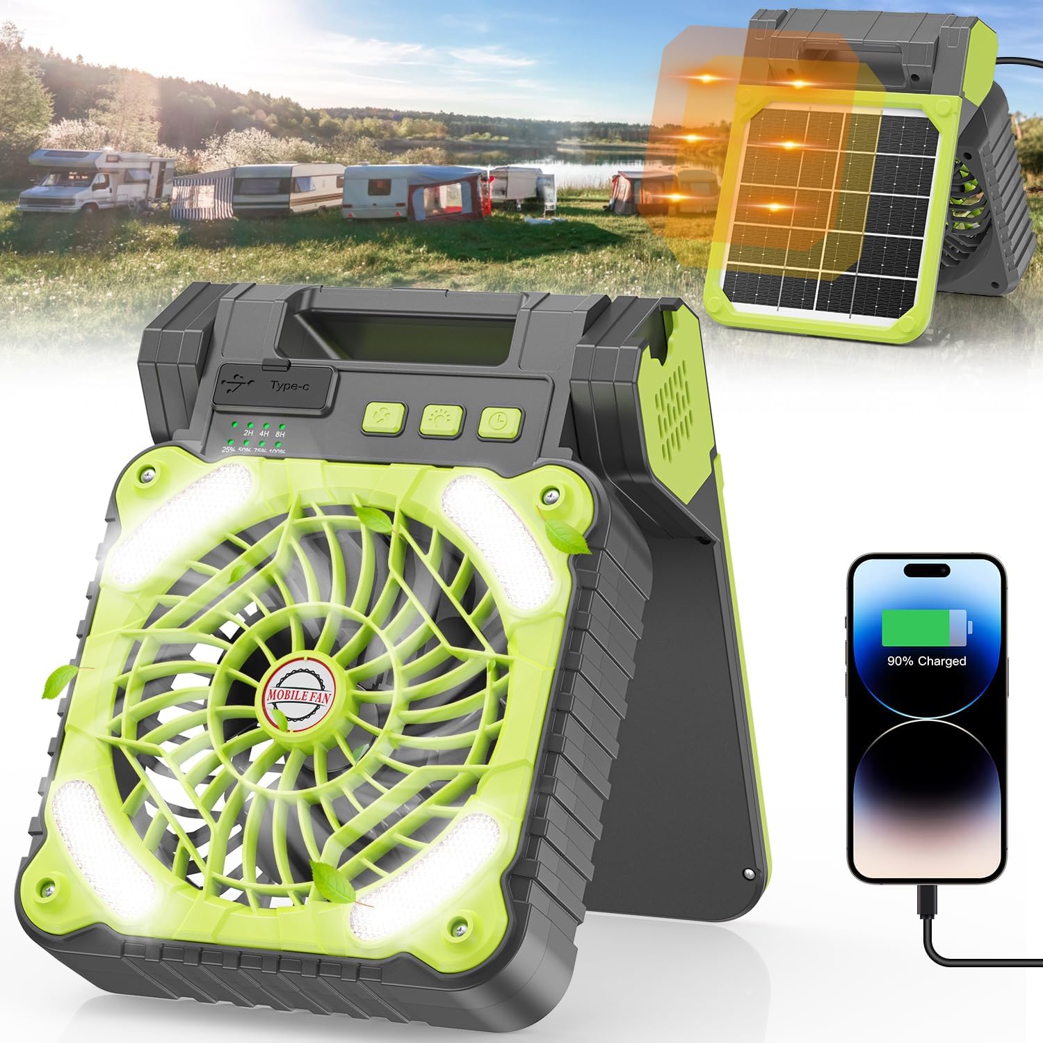 Amazon.com: Zhitaoxun 10400mAh Solar Powered Camping Fan,Rechargeable ...