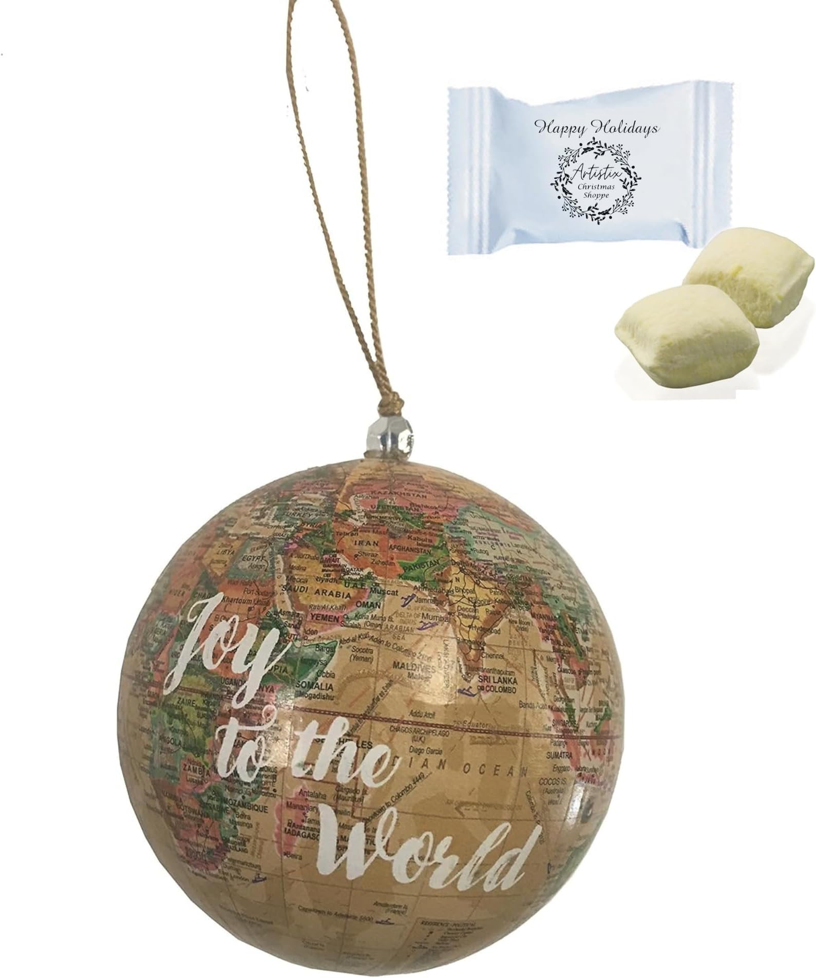 Amazon.com: ''Joy to The World'' Earth Globe Christmas Ornament - 3.25 ...