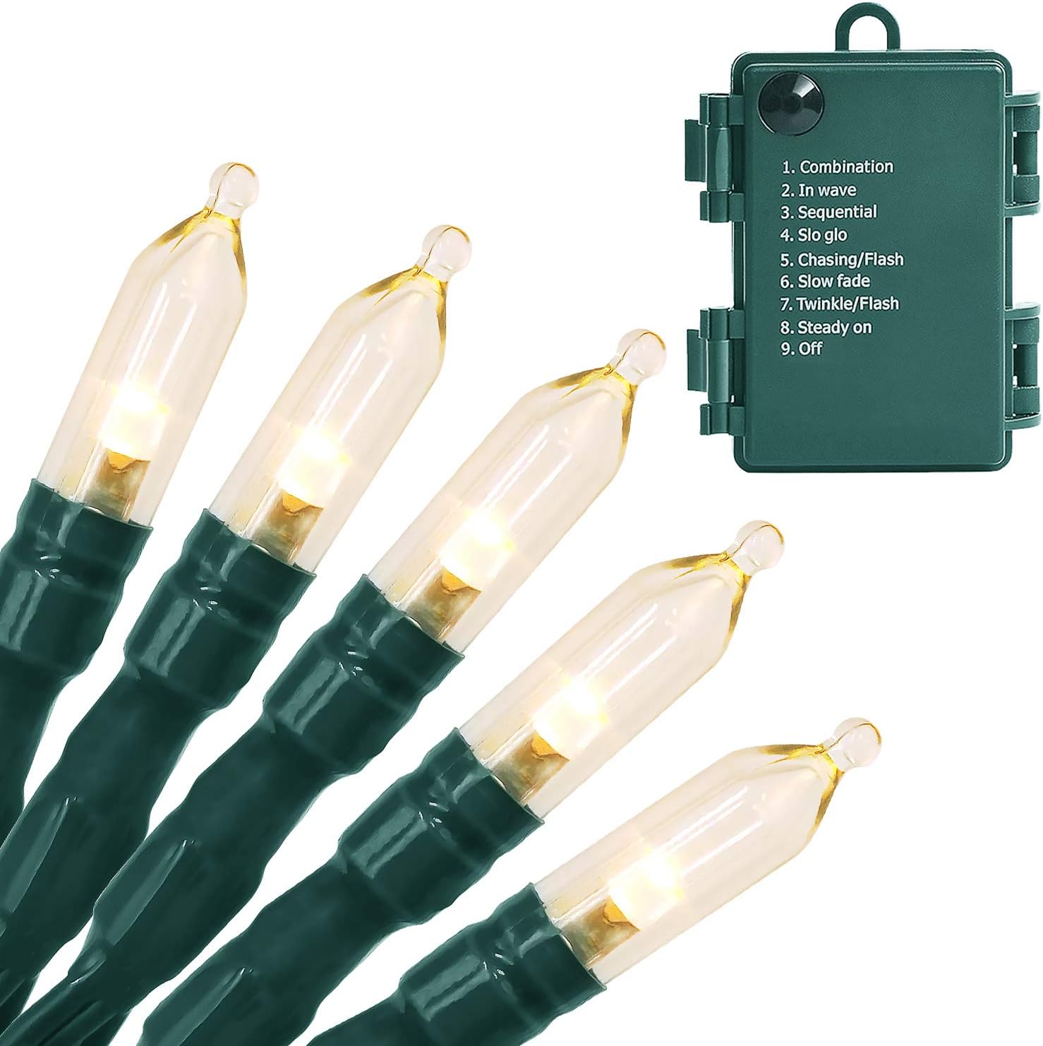 Christmas Lights - 50-Count Clear LED Green Wire Mini Lights Battery ...
