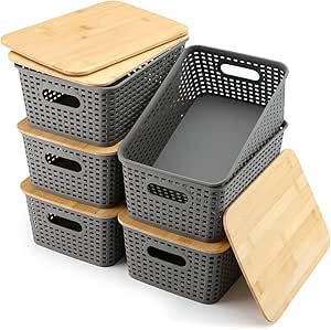 Amazon.com - AREYZIN Storage Bins with Bamboo Lids Set of 6 Lidded ...
