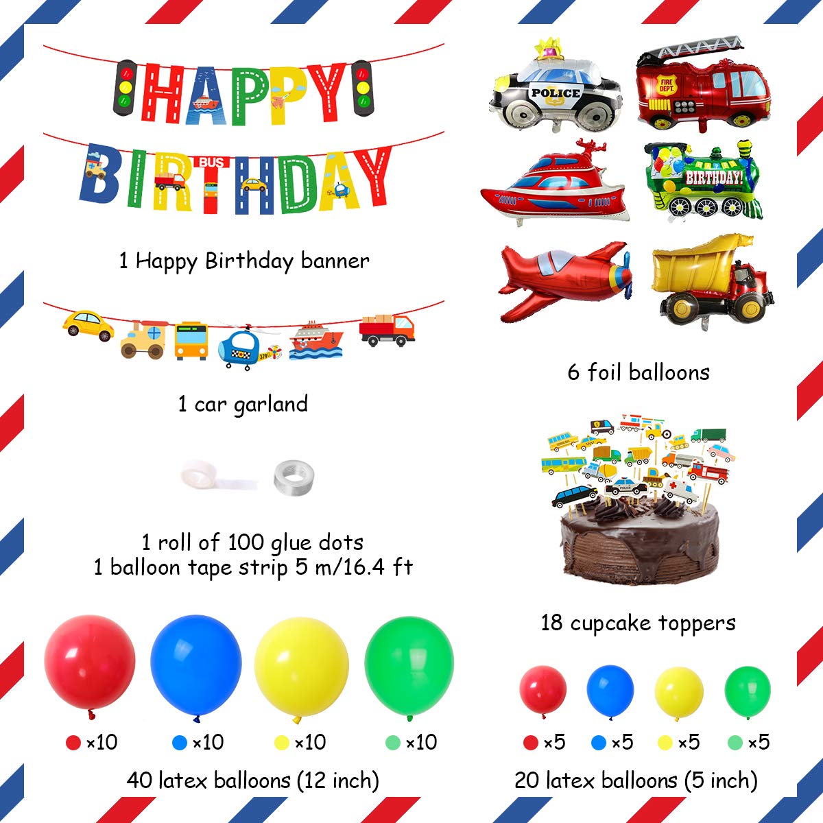 88 Pack Transportation Birthday Party Decoration Balloon Garland Arch ...