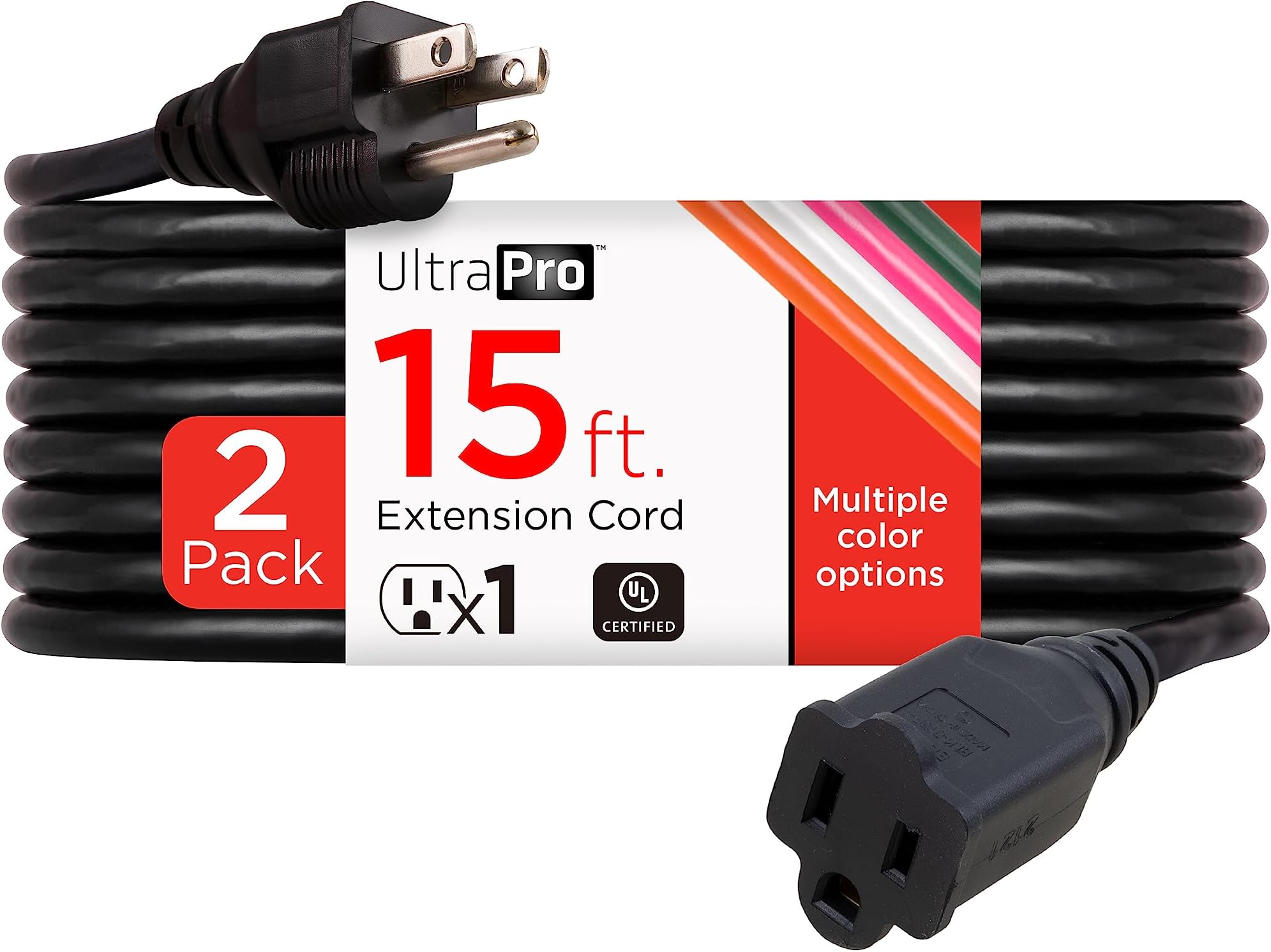 Amazon.com: UltraPro Outdoor Extension Cord, 15 Ft, 2 Pack, Heavy Duty ...