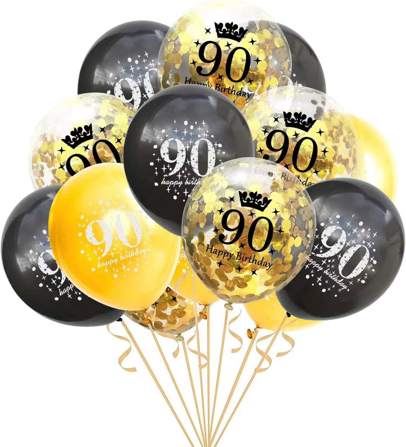 Amazon.com: 90th Birthday Balloons Black Gold Party Decorations Latex ...