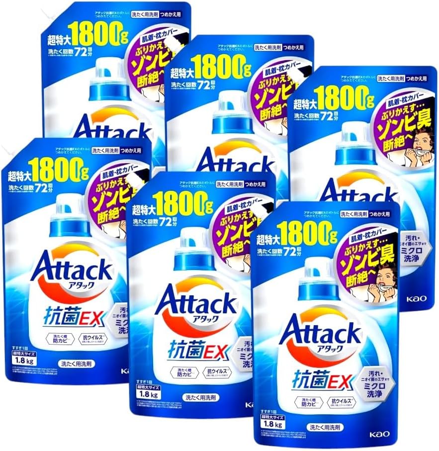 Amazon | 【超特大容量】アタック 抗菌EX 詰め替え 1800g ×6個 ケース販売 | ノーブランド品 | 液体洗剤
