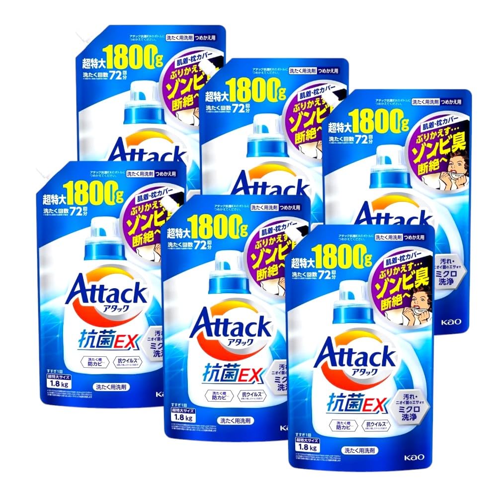 Amazon | 【超特大容量】アタック 抗菌EX 詰め替え 1800g ×6個 ケース販売 | ノーブランド品 | 液体洗剤