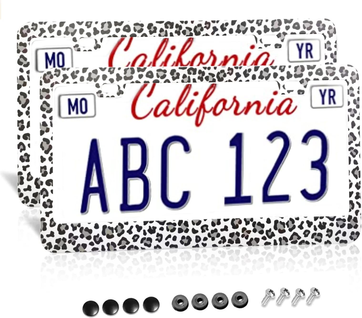 Amazon.com: HOSNYE Grey Leopard Print License Plate Frame Metal License ...