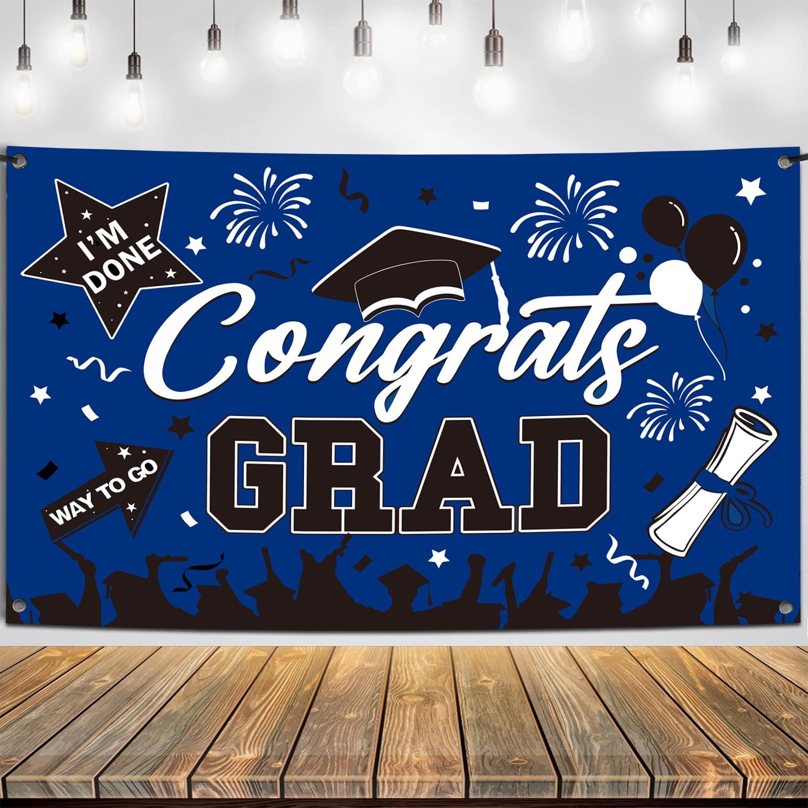 Amazon.com : Mocsicka Graduation Backdrop Congrats Grad Blue and Sliver ...