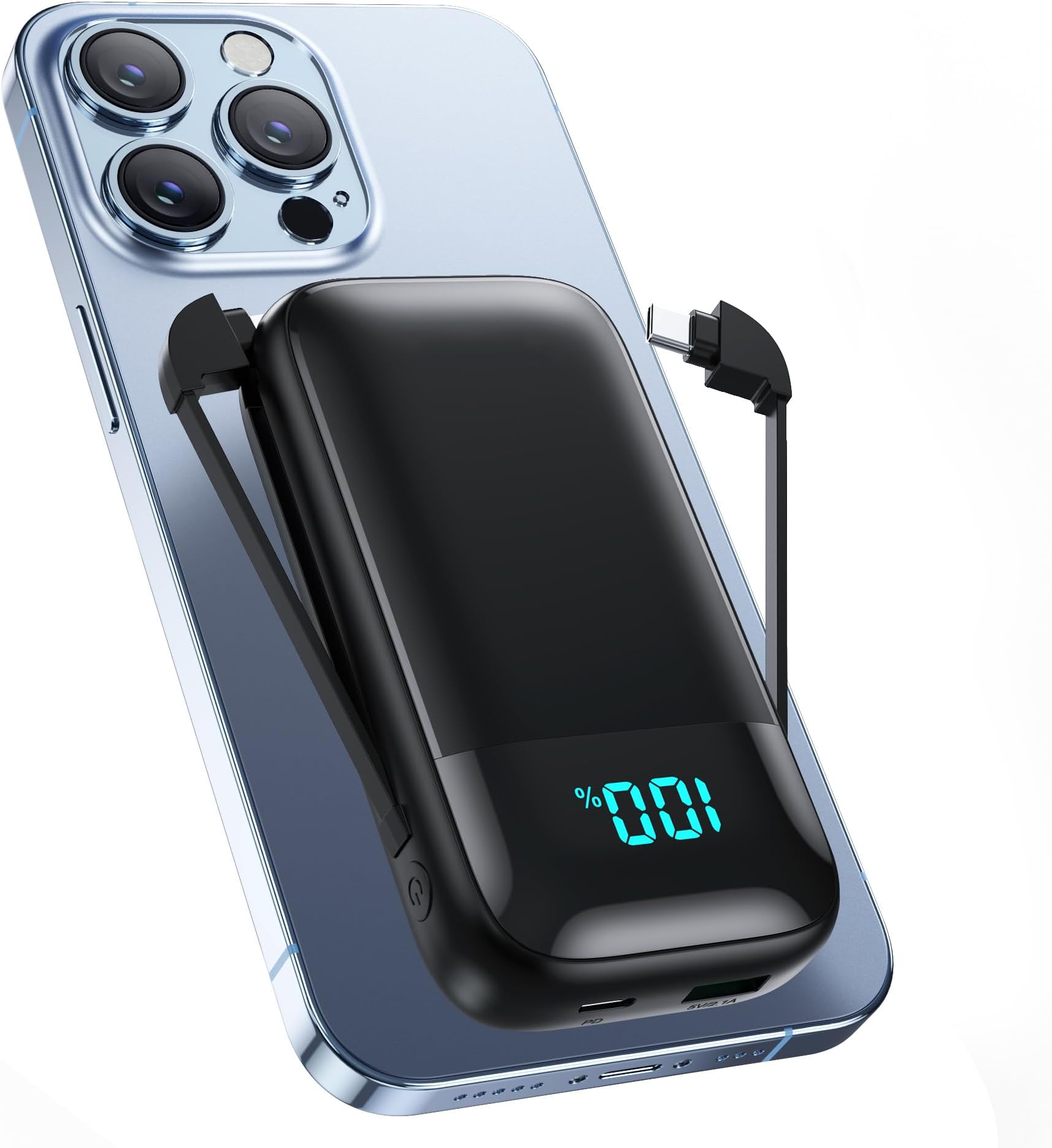 Pxwaxy Power Bank mit Integriertem Kabel, 13800mAh PD 3.0A Schnelles ...