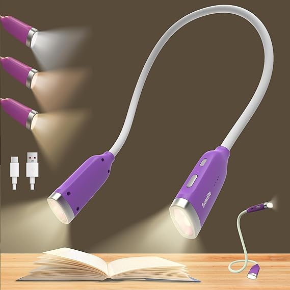 Neck Reading Light, 3 Color & Brightness Adjustable Book Light for ...