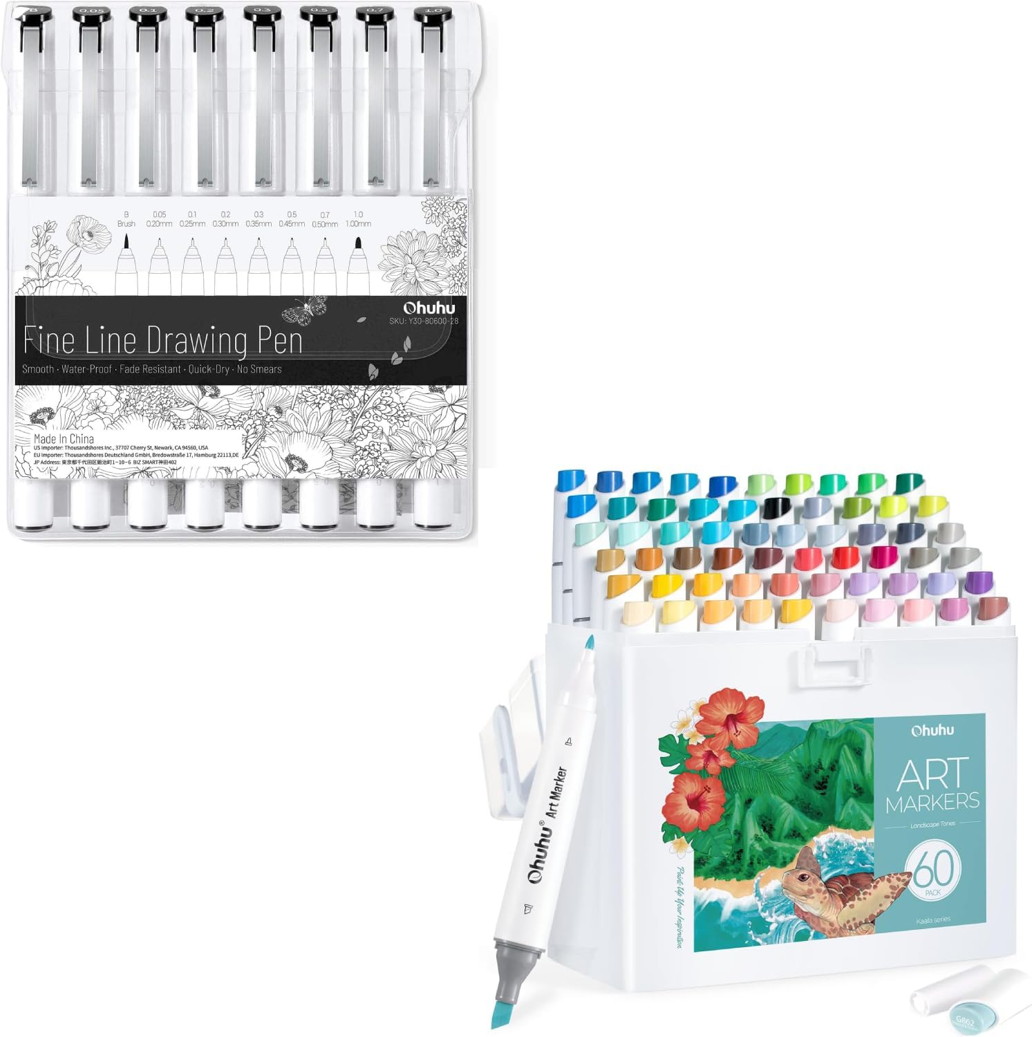 Amazon.com: Ohuhu Alcohol Markers Slim Broad Fine Double Tipped ...