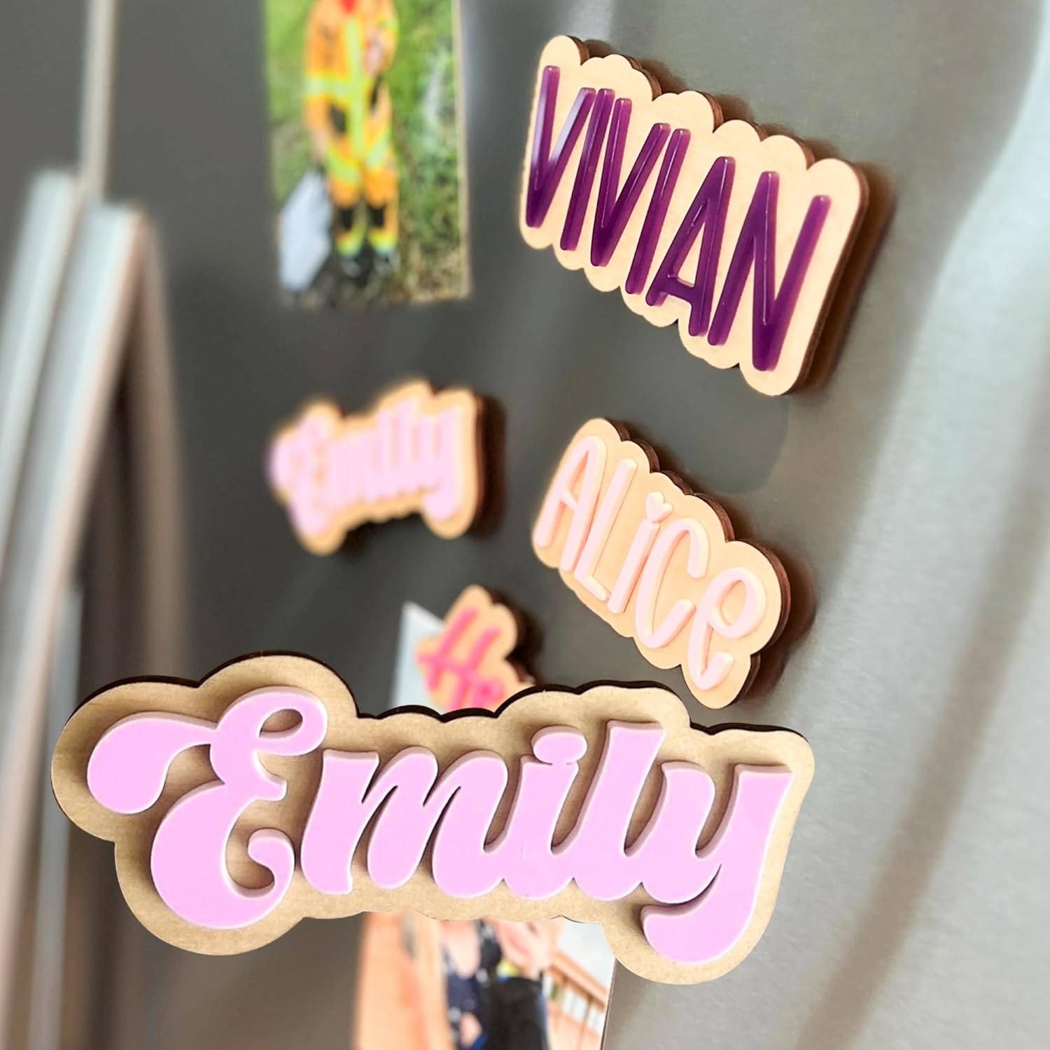 Amazon.com: Jasilon Personalized 3D Name Magnet, Acrylic Wood Custom ...