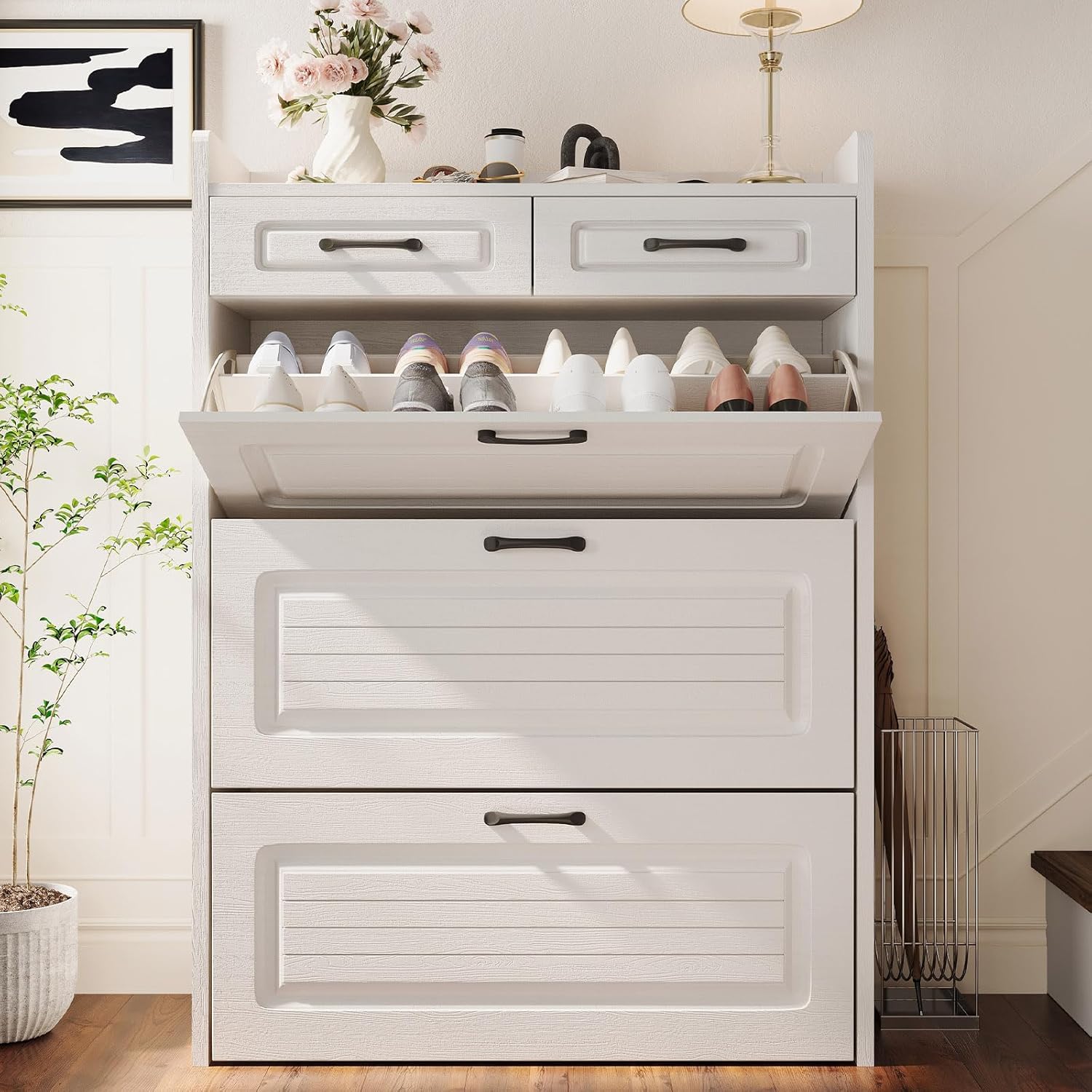 Amazon.com: ODUWA Shoe Storage Cabinet with 3 Flip Drawers and 2 ...