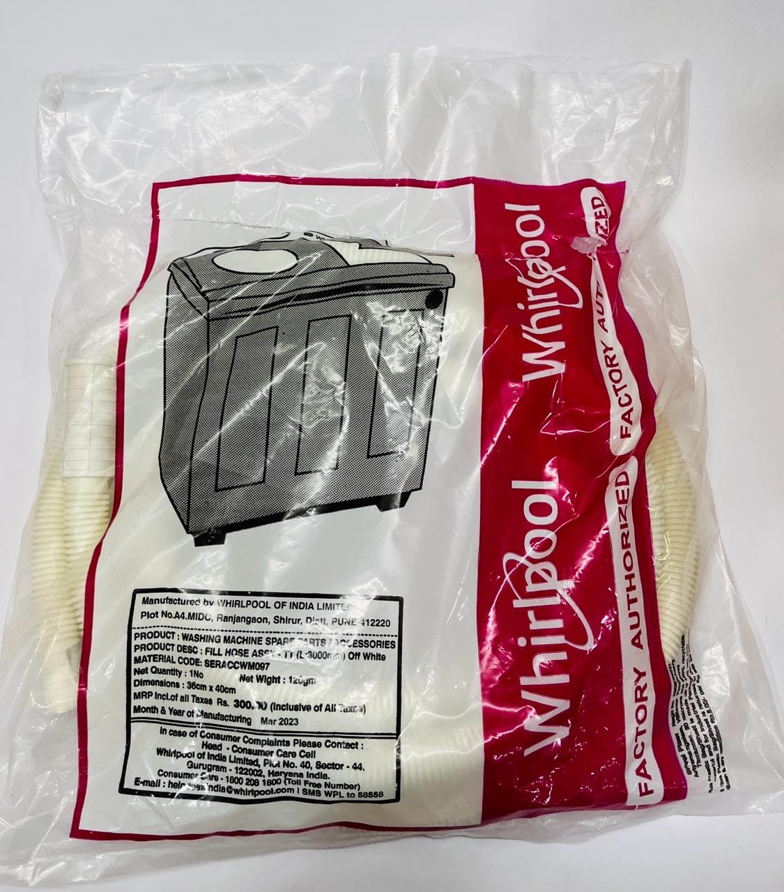 Whirlpool Original inlet pipe for semi-automatic washing machine 3mtr ...