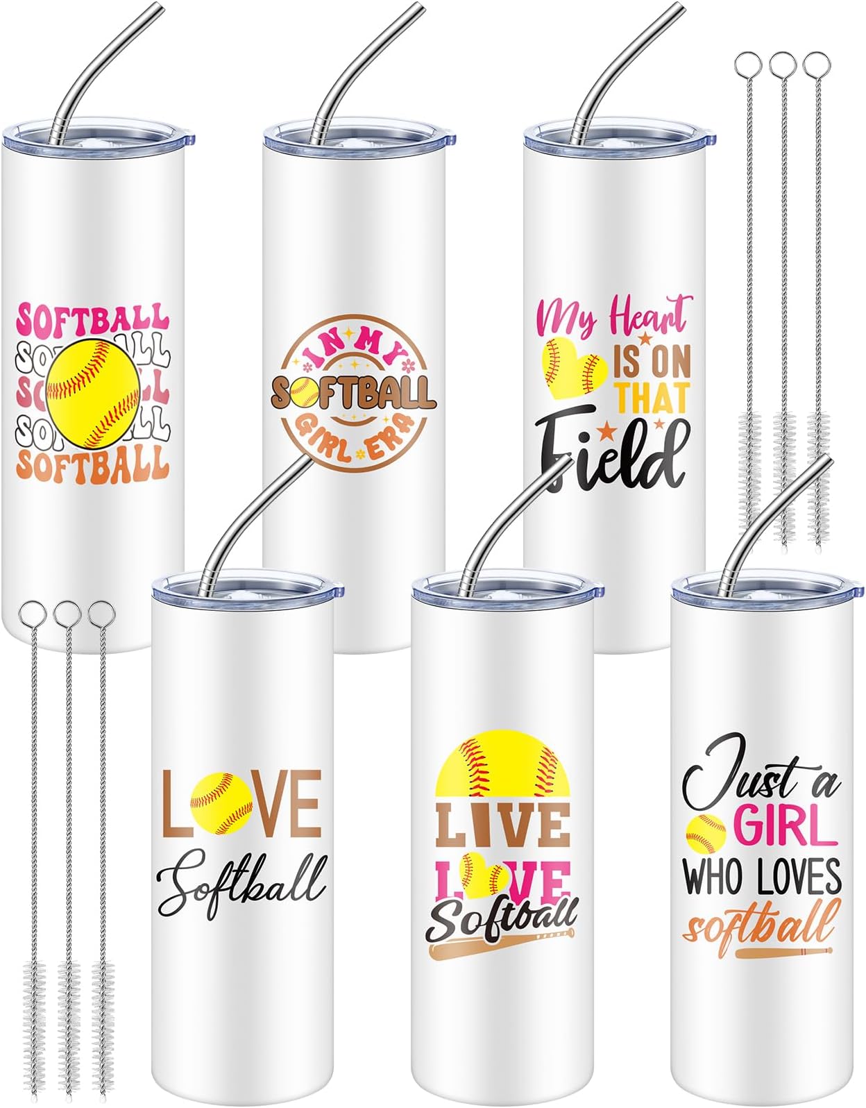 Amazon.com | Vesici 6 Pack Softball Glass Cups with Lid and Straw 16 Oz ...