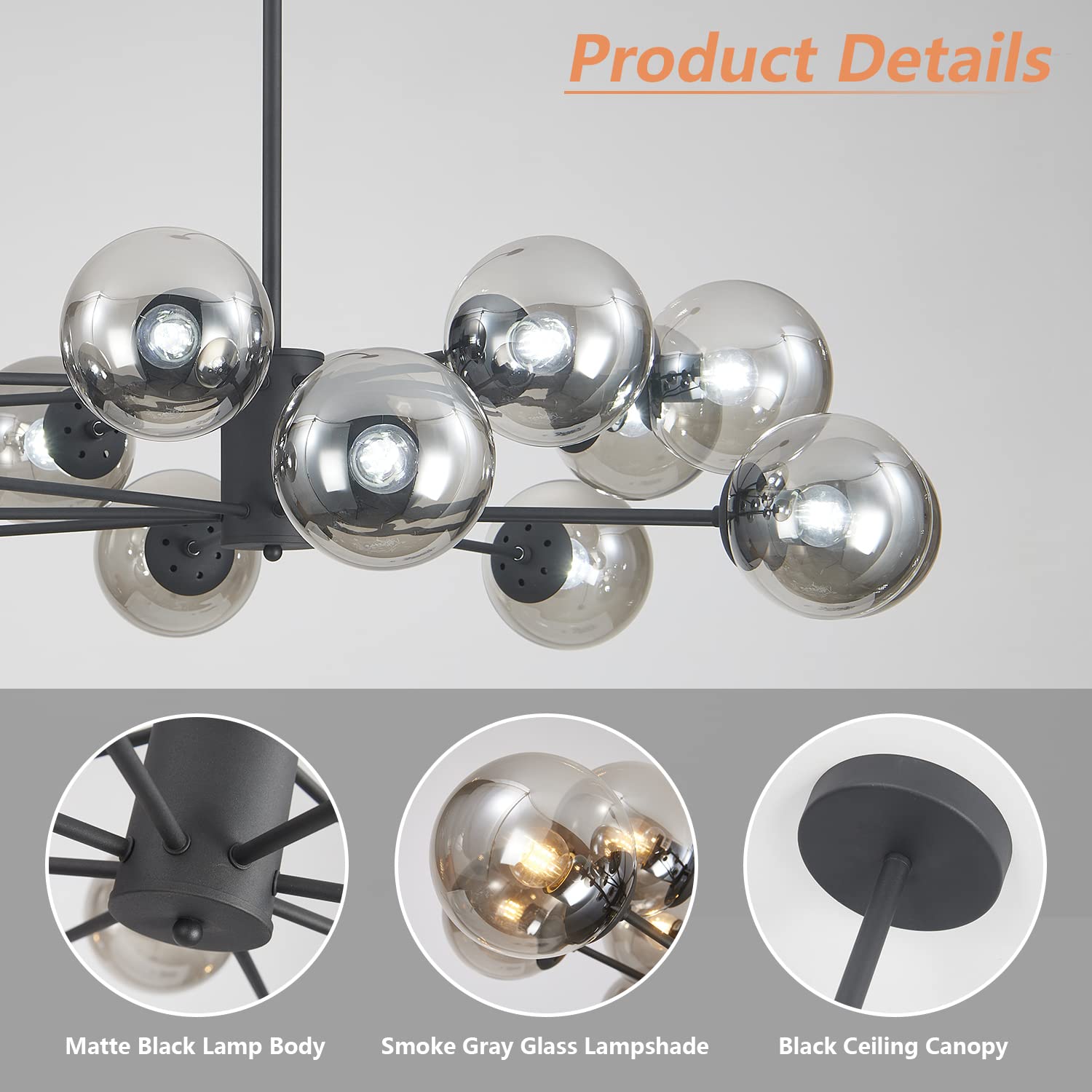 Snapklik.com : KCO Lighting Mid Century Modern Sputnik Chandelier Matte ...