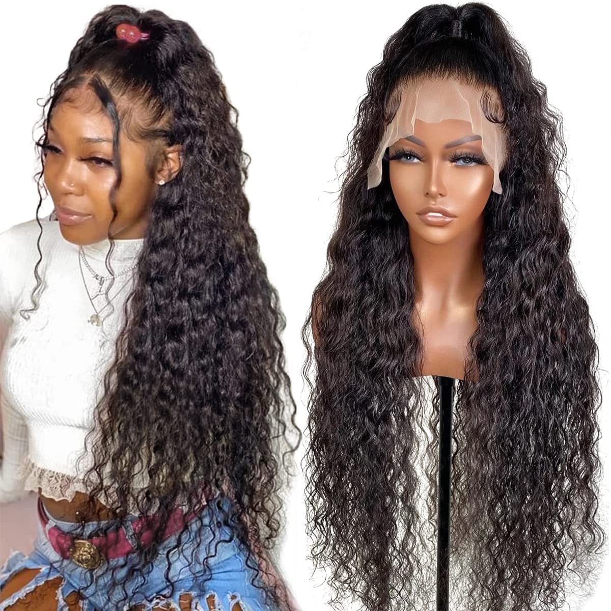 Amazon.com : ALIPOP Water Wave Lace Front Wigs Human Hair Pre Plucked ...