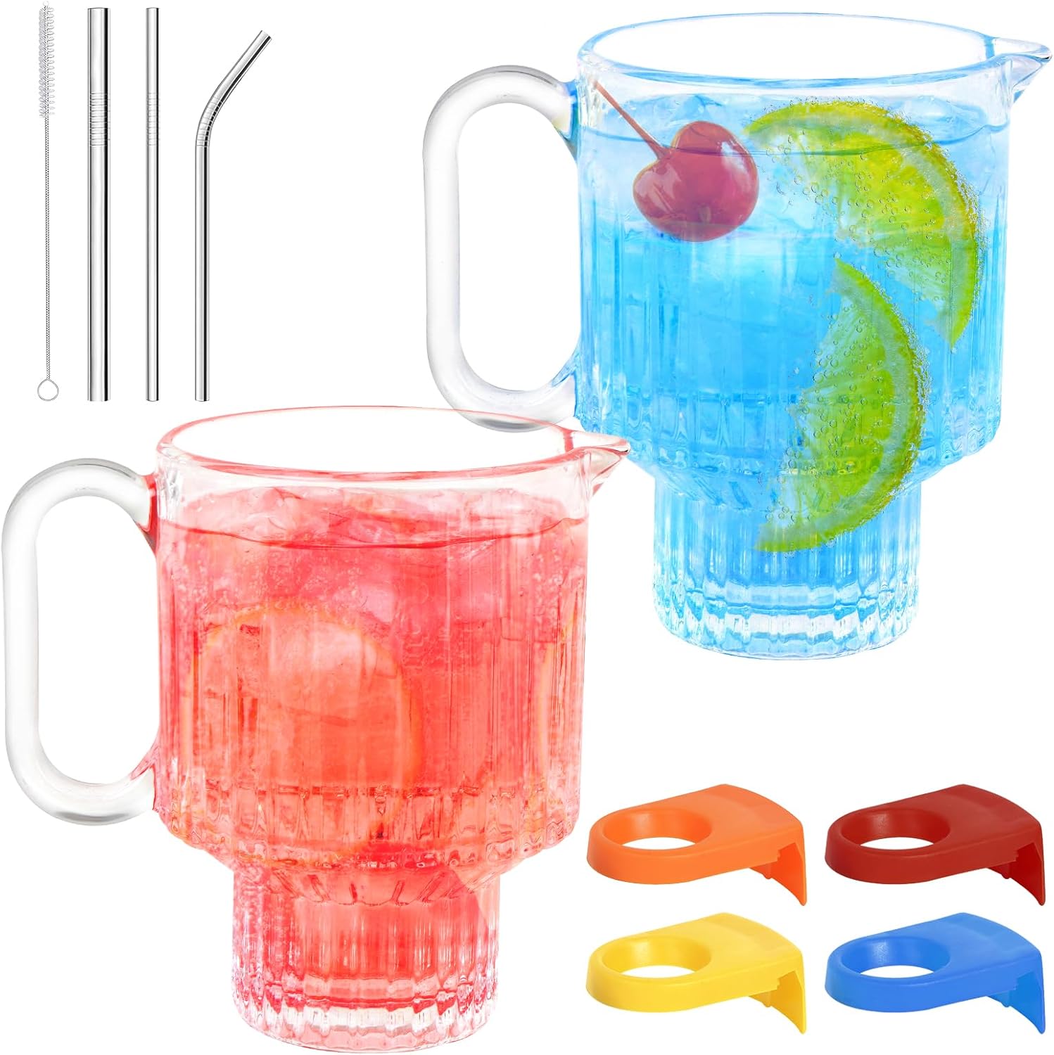 Amazon.com | Ribbed Glassesware Large Ripple Drinking Glasses set of 2 ...