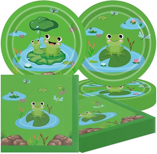 Amazon.com: 40Pcs Frog Party Decorations Disposable Green Birthday ...