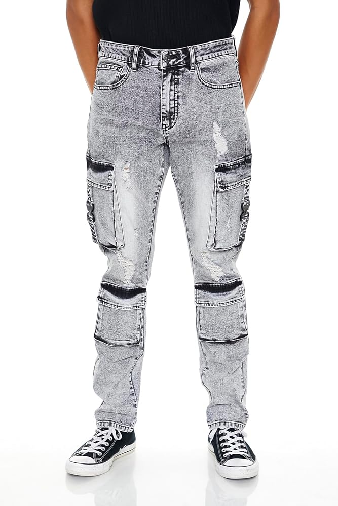 Grey Acid Wash Cargo Jeans