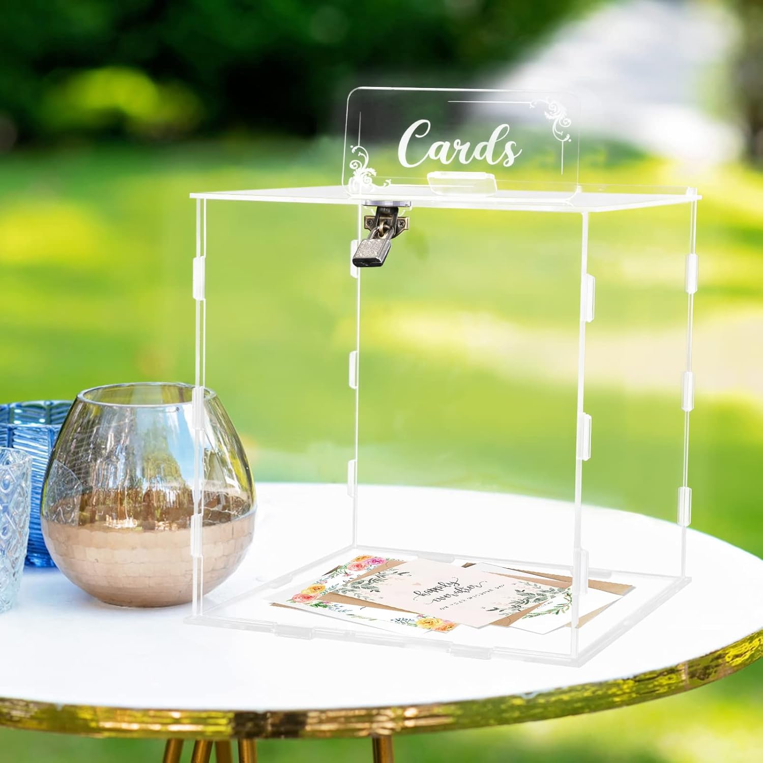 Amazon.com: Fowecelt Clear Acrylic Wedding Card Box with Lock, Rustic ...