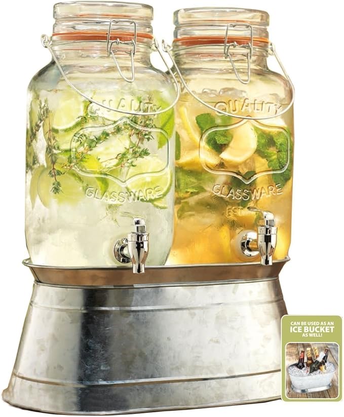Amazon.com | 2 Glass Beverage Dispensers 1gal Each with Locking Clamps ...
