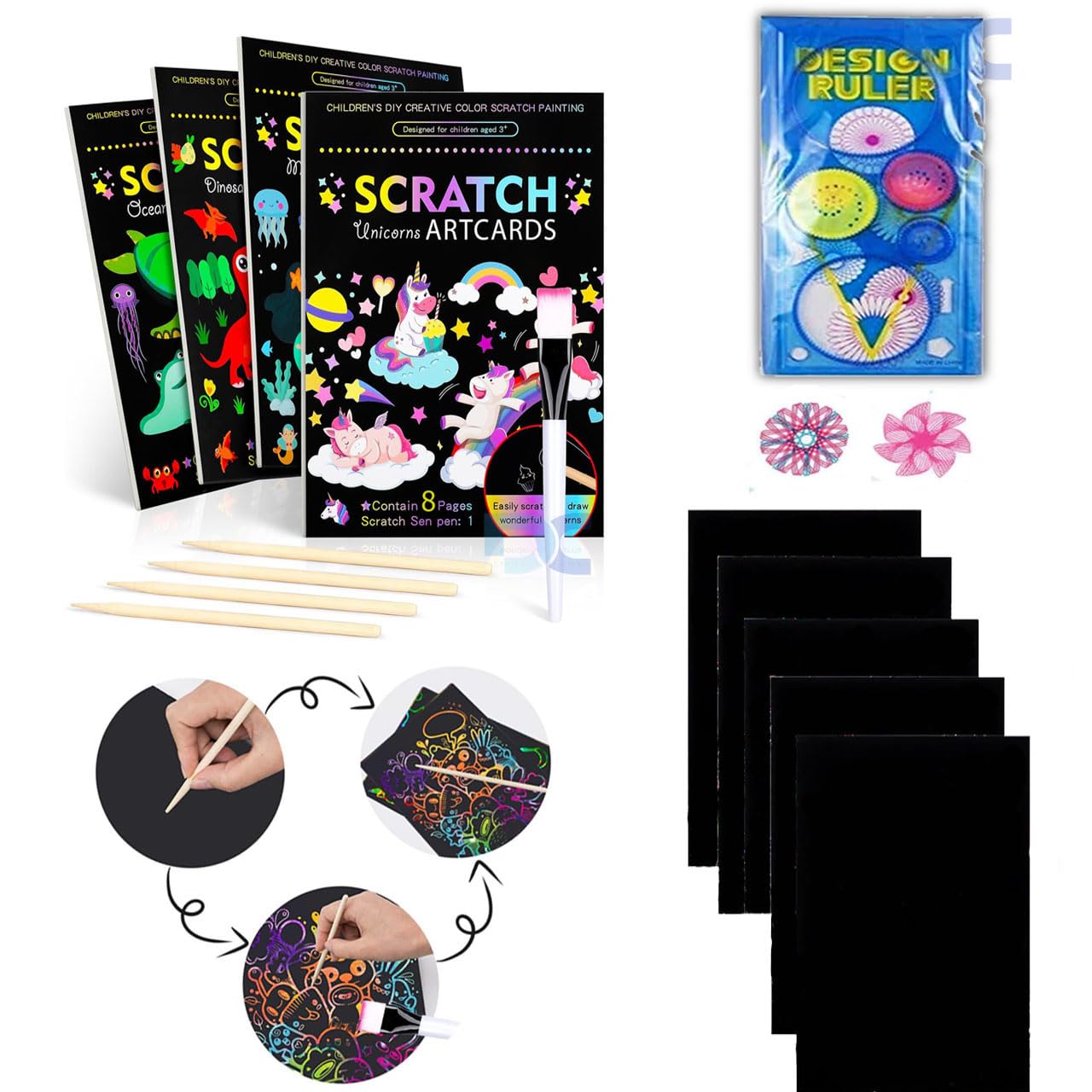 Daily Crafts Scratch Paper Art, Rainbow Scratch Art Toys, 4 Scratch Art ...